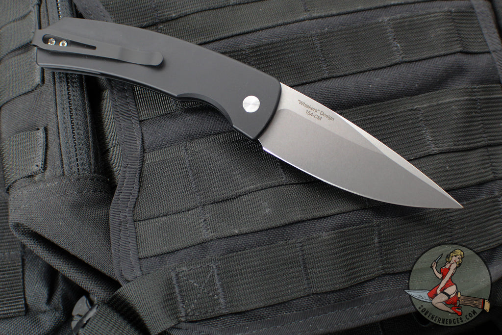 Protech Magic 2 "Whiskers" OTS Auto Knife- Black Smooth Body- Stonewas | Southern Edges