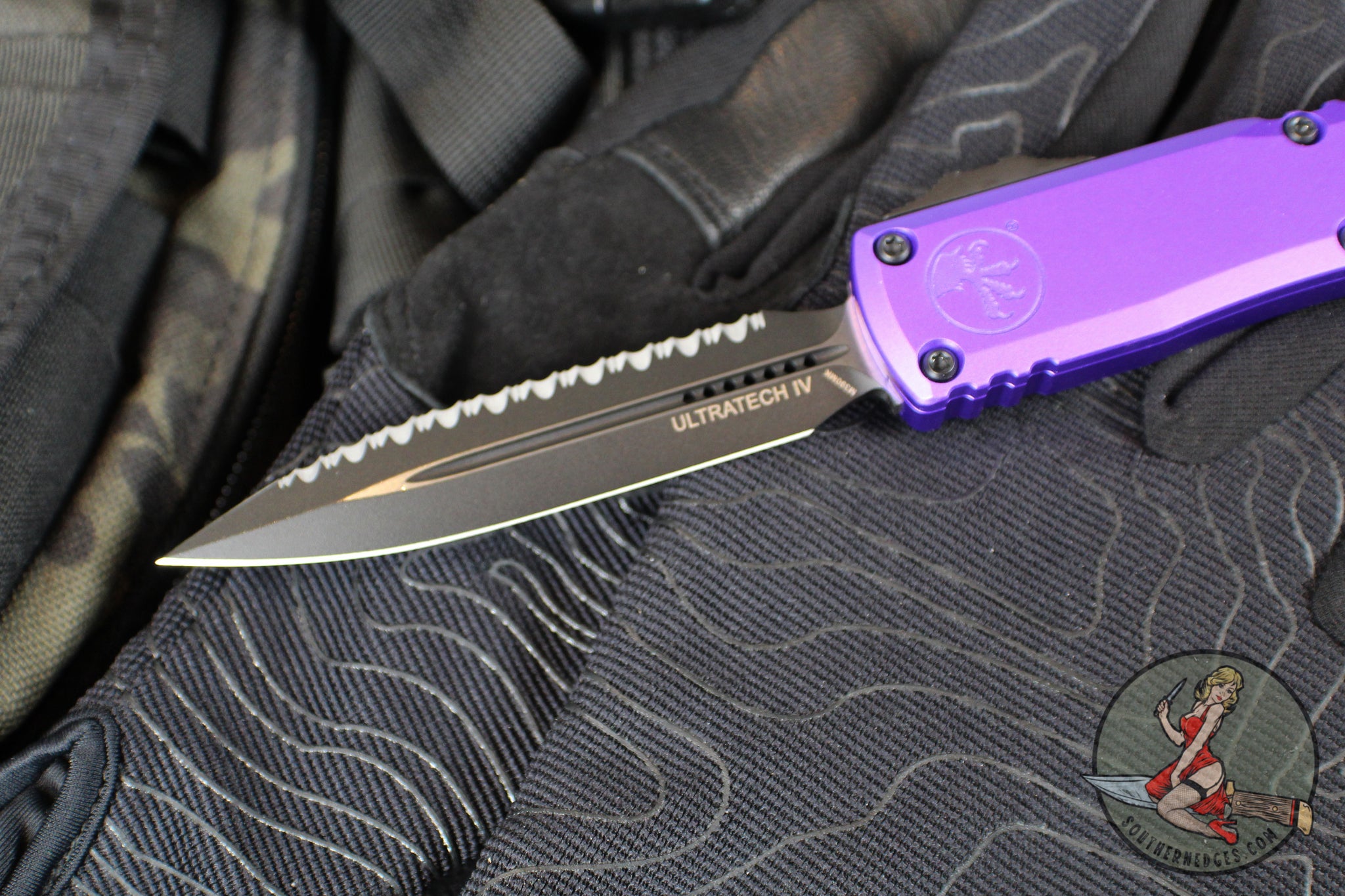 Microtech Ultratech OTF Knife- GEN IV- Double Edge- Purple Handle- Bla ...