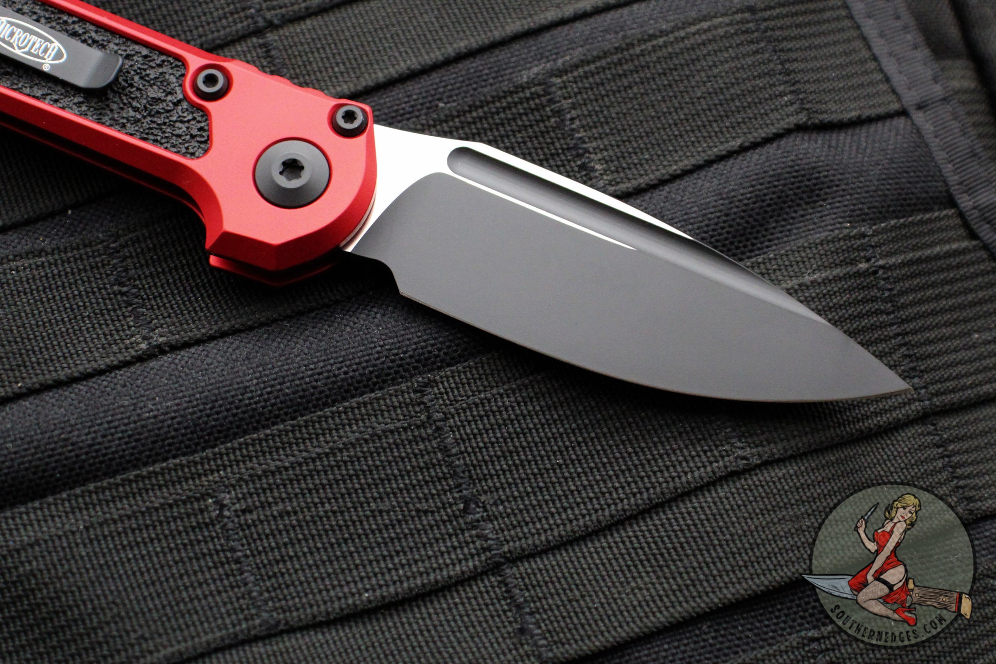 Microtech 2024 LUDT OTS Knife- Single Edge- Red Handle- Black Plain Ed ...