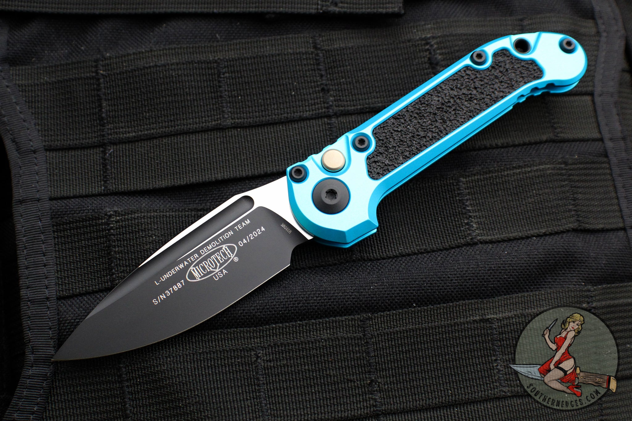 Microtech 2024 Ludt Ots Knife Turquoise Finished Handle Black Plain