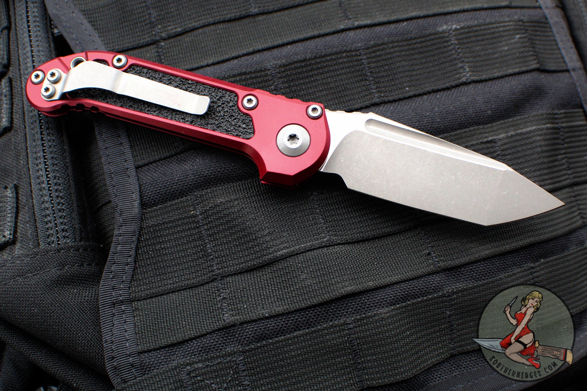 Microtech LUDT OTS Knife- Tanto Edge- Merlot Red Handle- Apocalyptic B ...