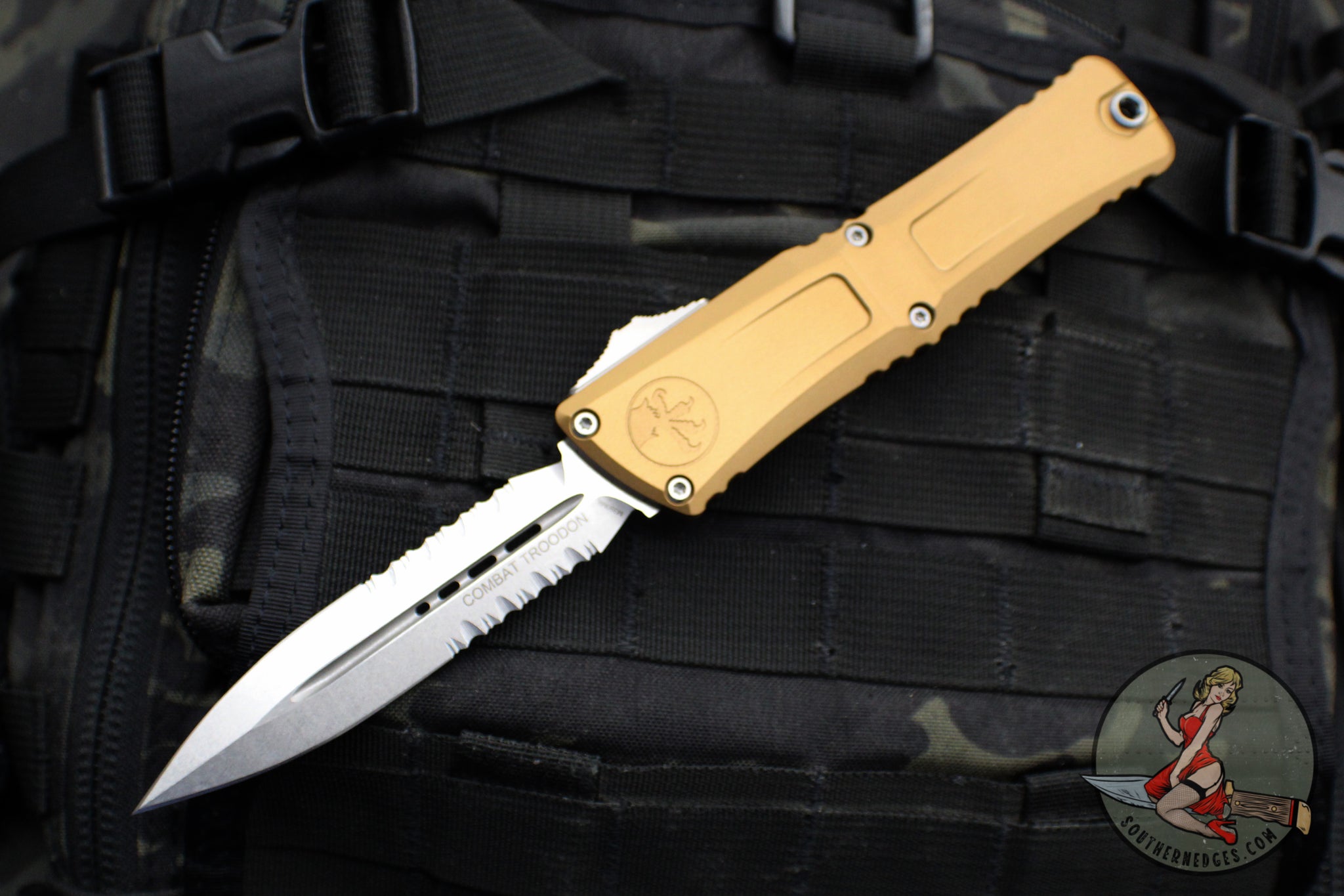 Microtech Combat Troodon Gen III OTF Knife- Double Edge- Tan Handle- S ...