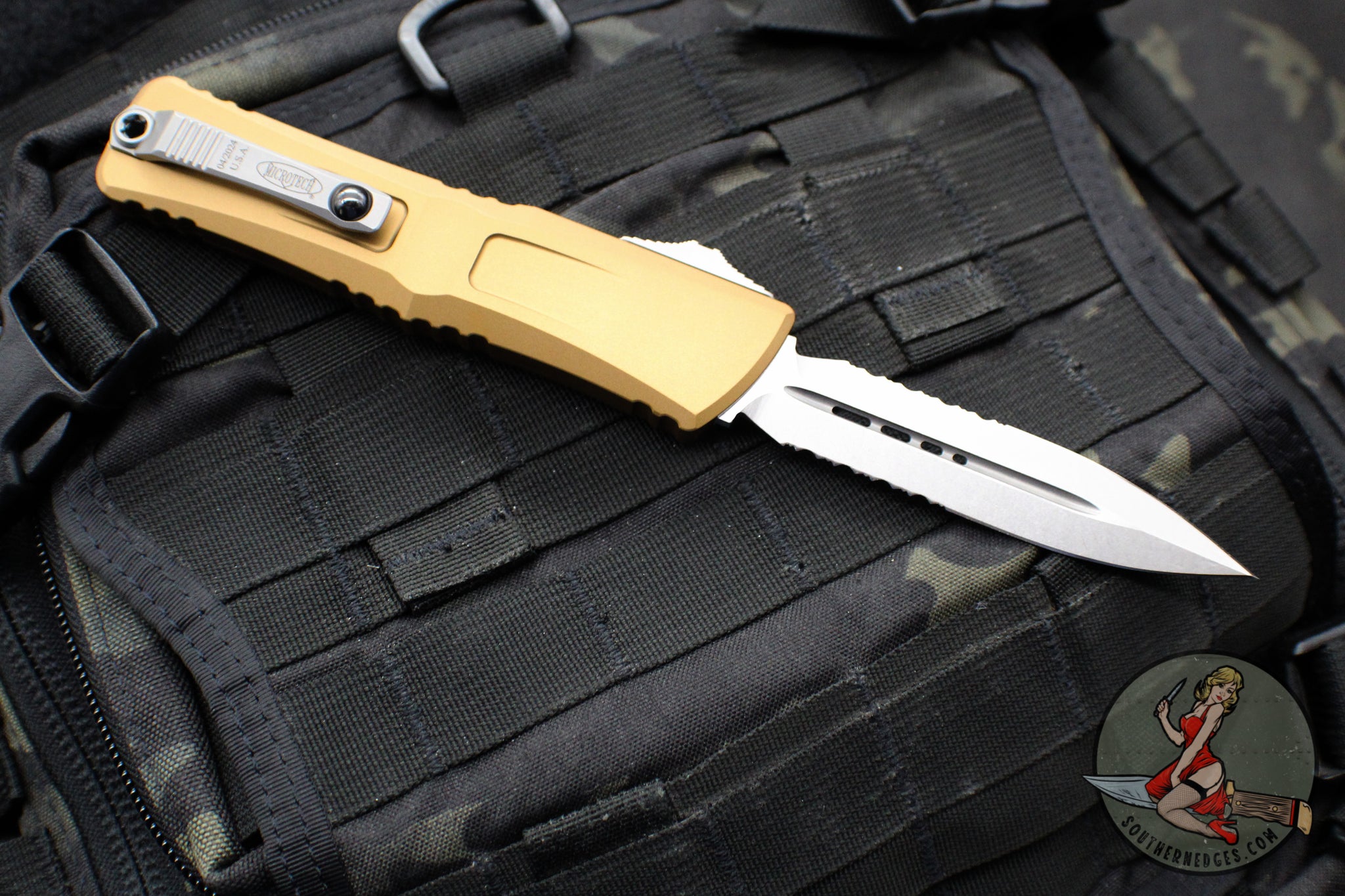 Microtech Combat Troodon Gen III OTF Knife- Double Edge- Tan Handle- S ...