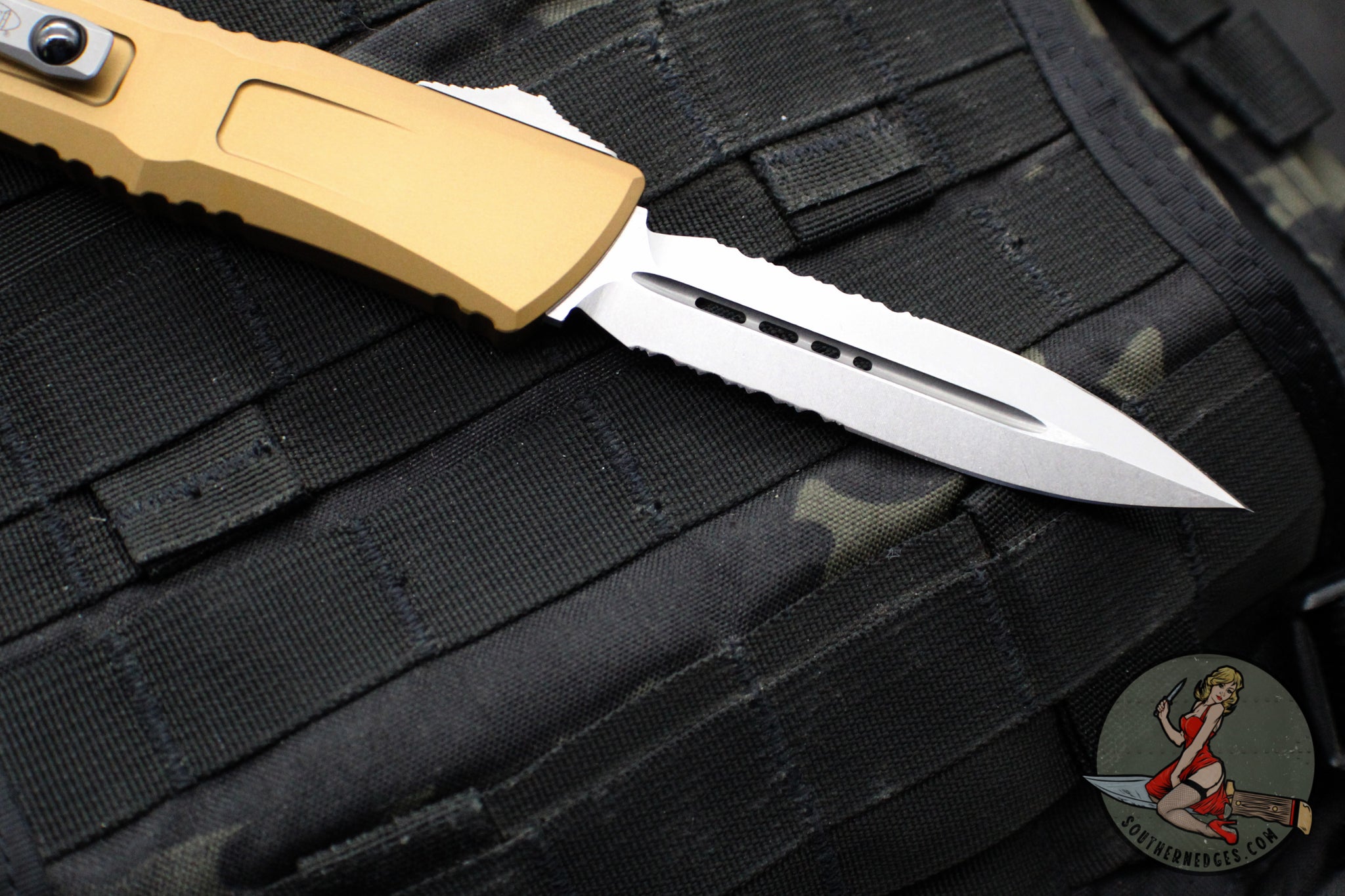 Microtech Combat Troodon Gen III OTF Knife- Double Edge- Tan Handle- S ...
