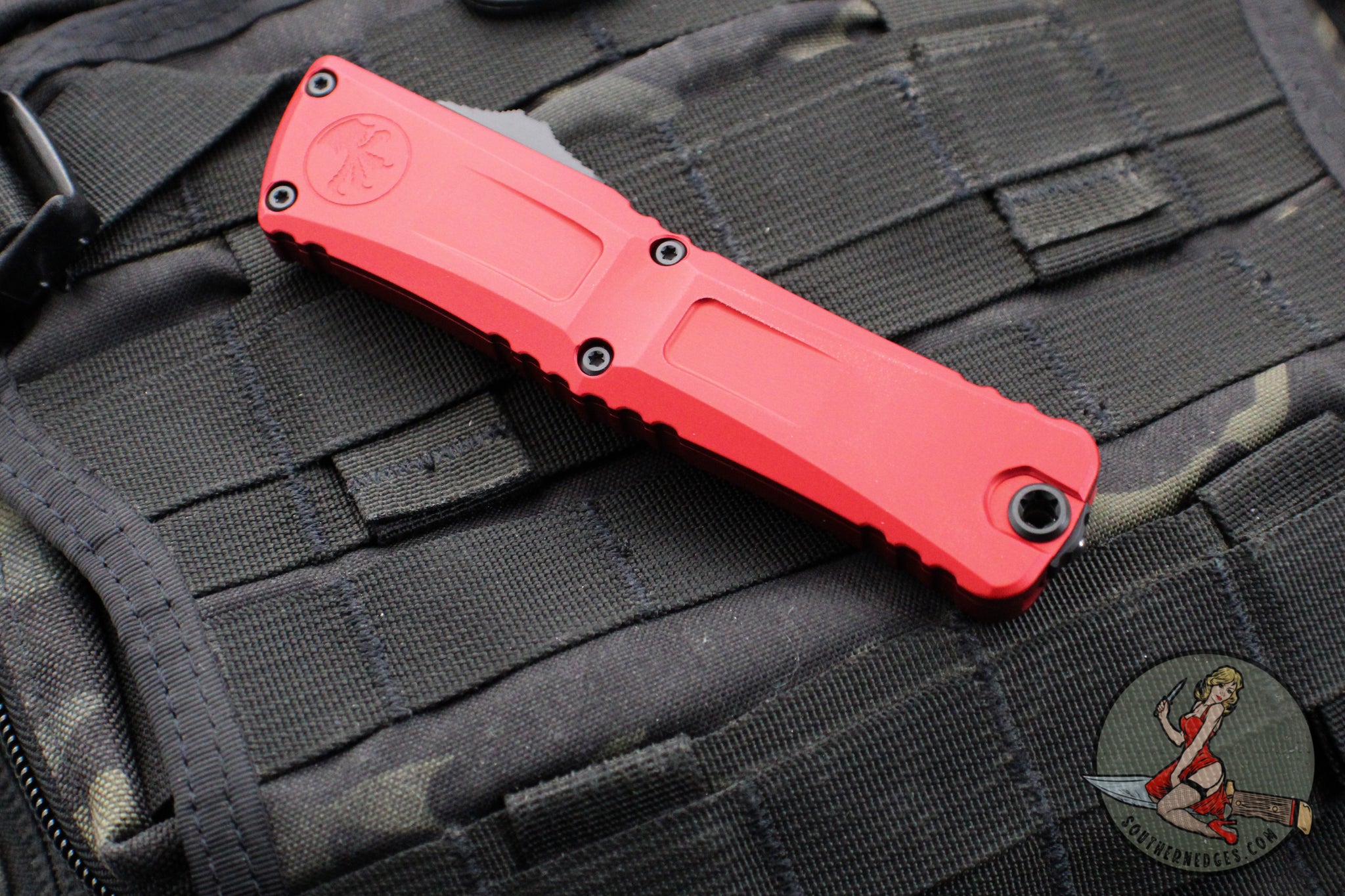 Microtech Combat Troodon Gen III OTF Knife- Double Edge- Red Handle- B ...