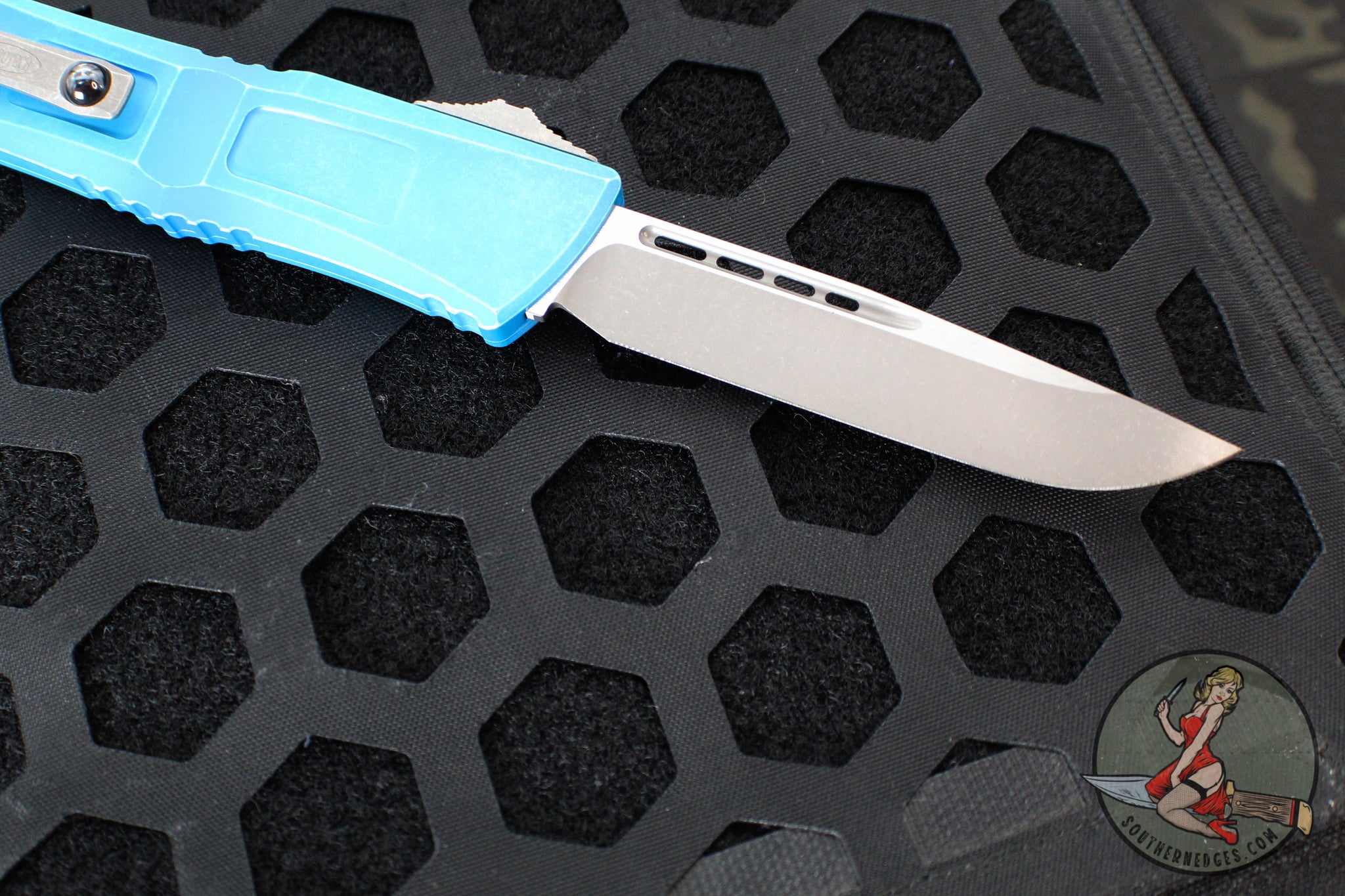 Microtech Combat Troodon Gen III OTF Knife- Single Edge- Marbled Blue ...