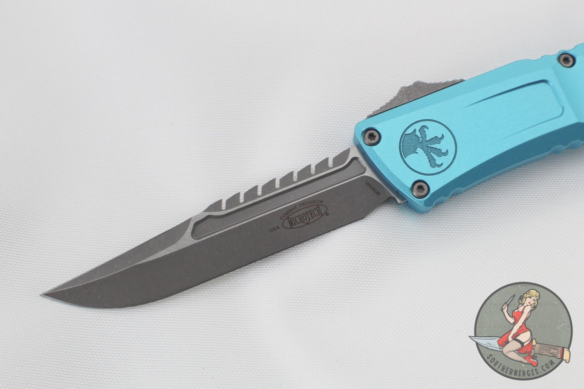 Microtech Combat Troodon Gen III OTF Knife- Interceptor Edge- Turquois ...