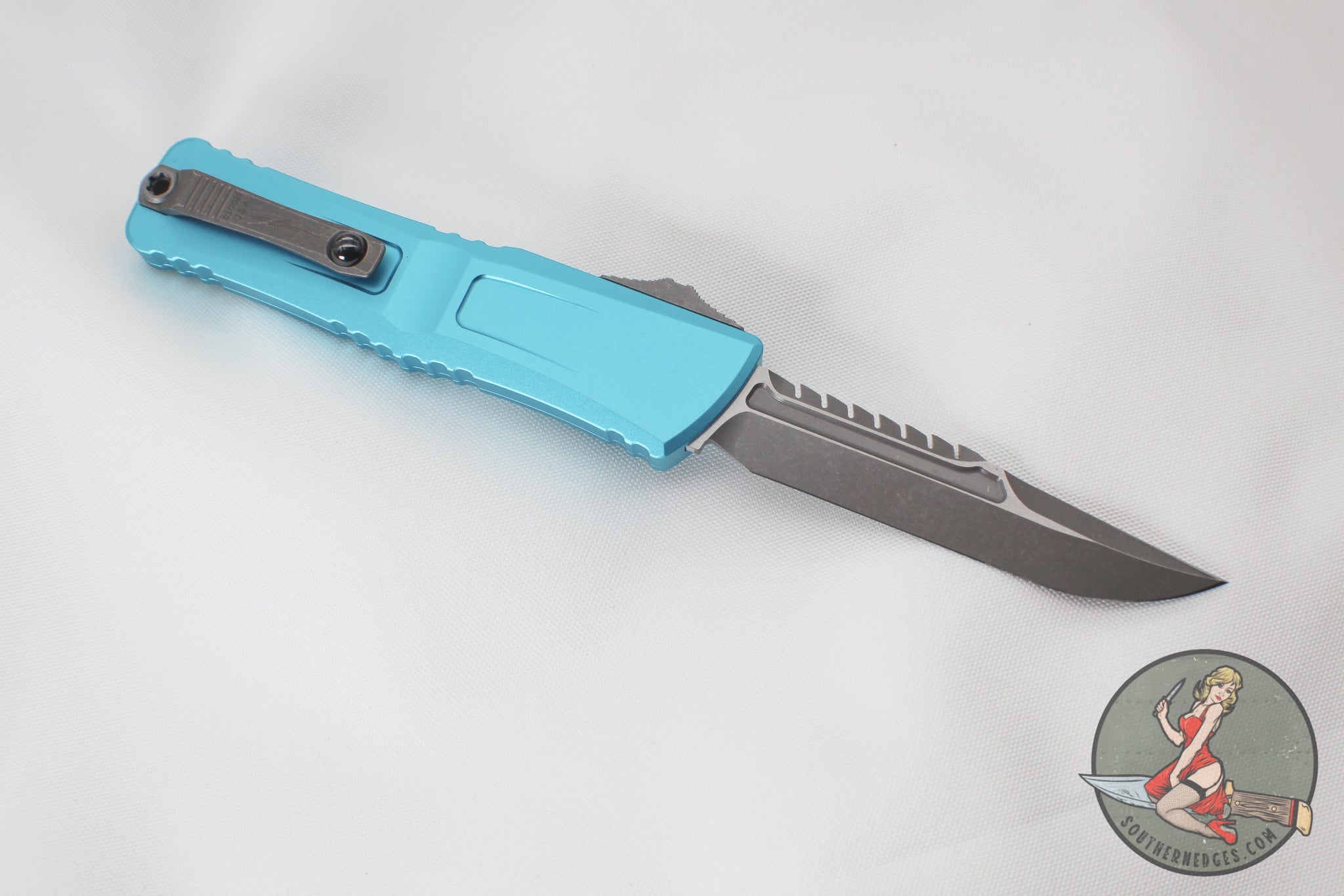 Microtech Combat Troodon Gen III OTF Knife- Interceptor Edge- Turquois ...