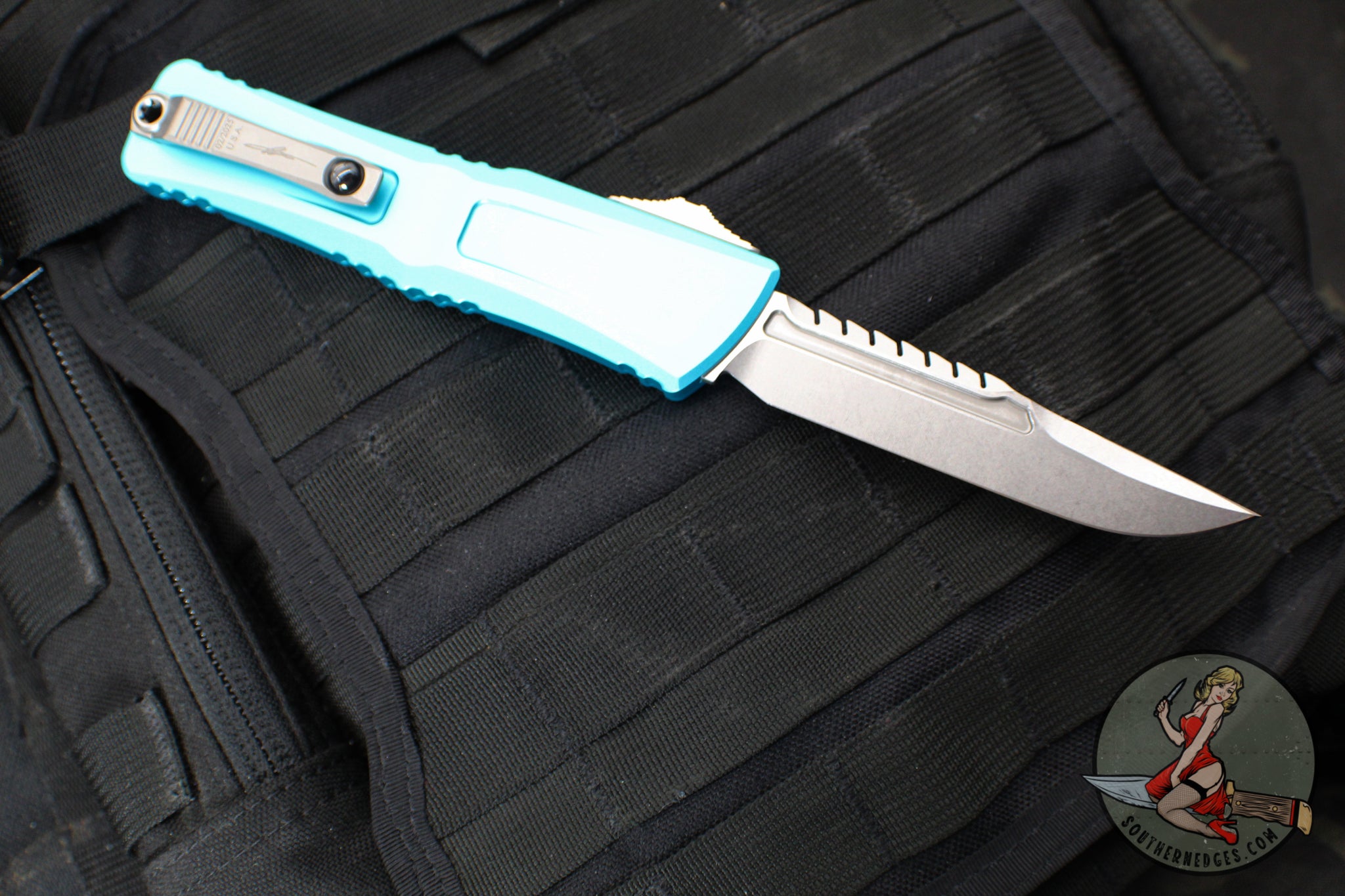 Microtech Combat Troodon Gen III OTF Knife- Interceptor Edge- Turquois ...