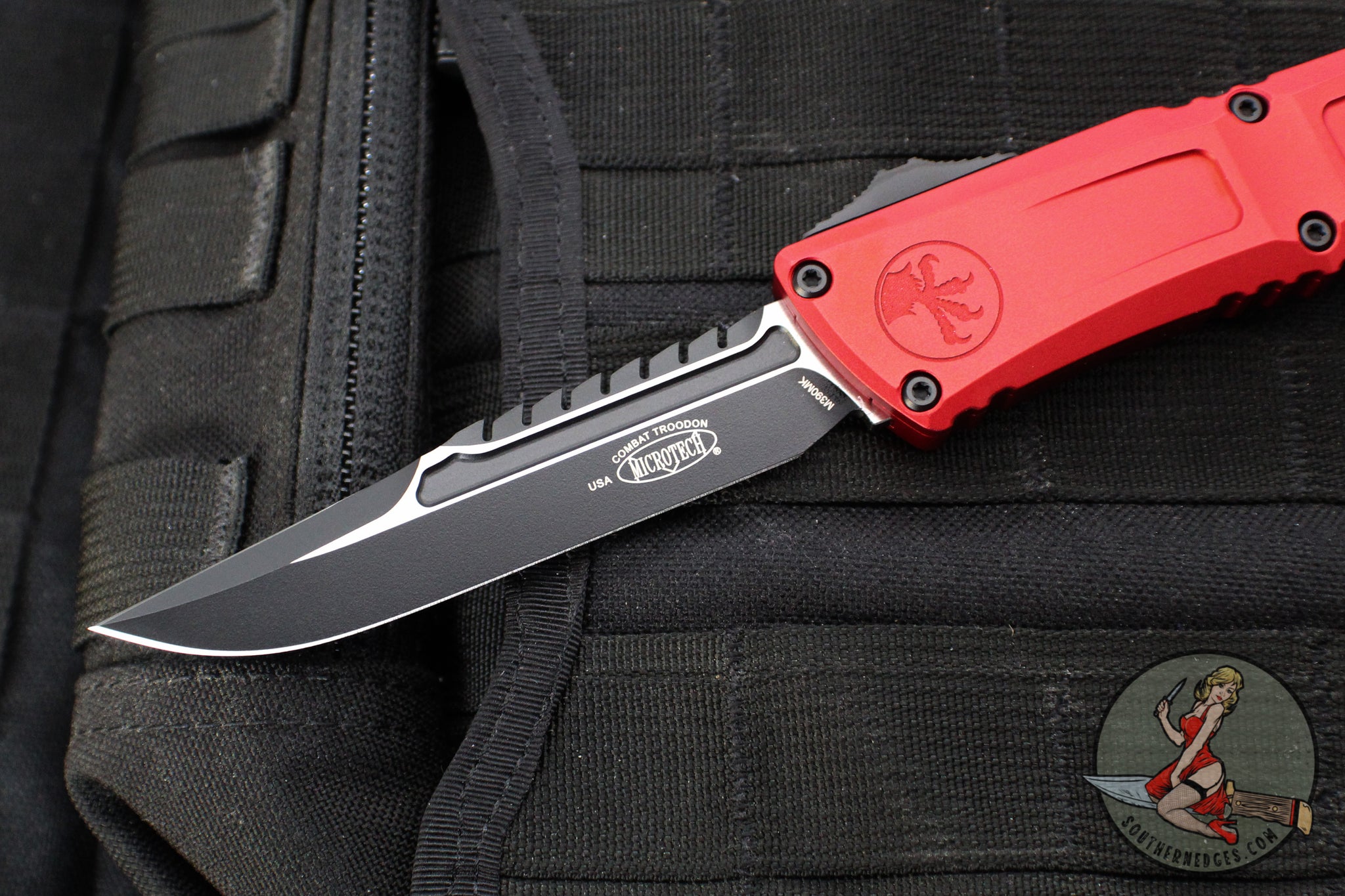 Microtech Combat Troodon Gen III OTF Knife- Interceptor Edge- Red Hand ...