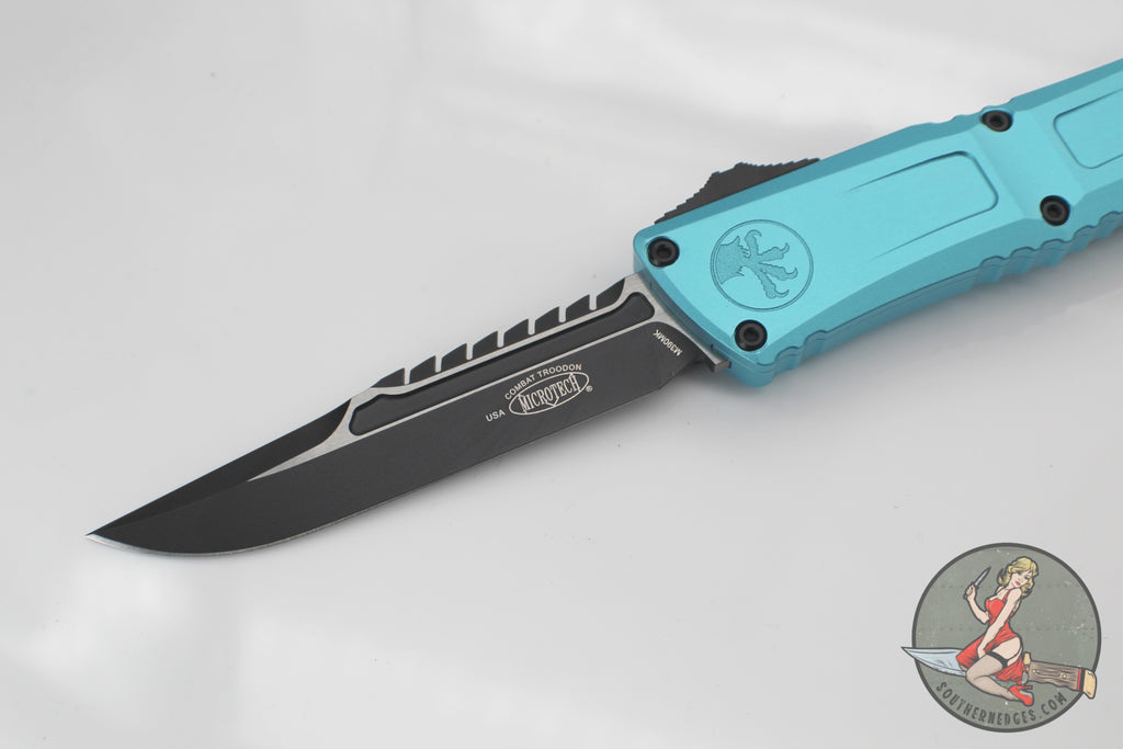 Microtech Combat Troodon Gen III OTF Knife- Interceptor Edge- Turquois ...