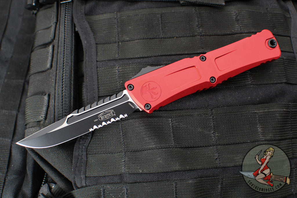 Microtech Combat Troodon Gen III OTF Knife- Interceptor Edge- Red Hand ...
