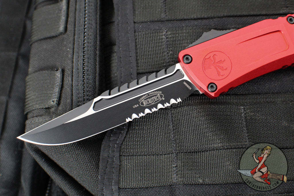 Microtech Combat Troodon Gen III OTF Knife- Interceptor Edge- Red Hand ...