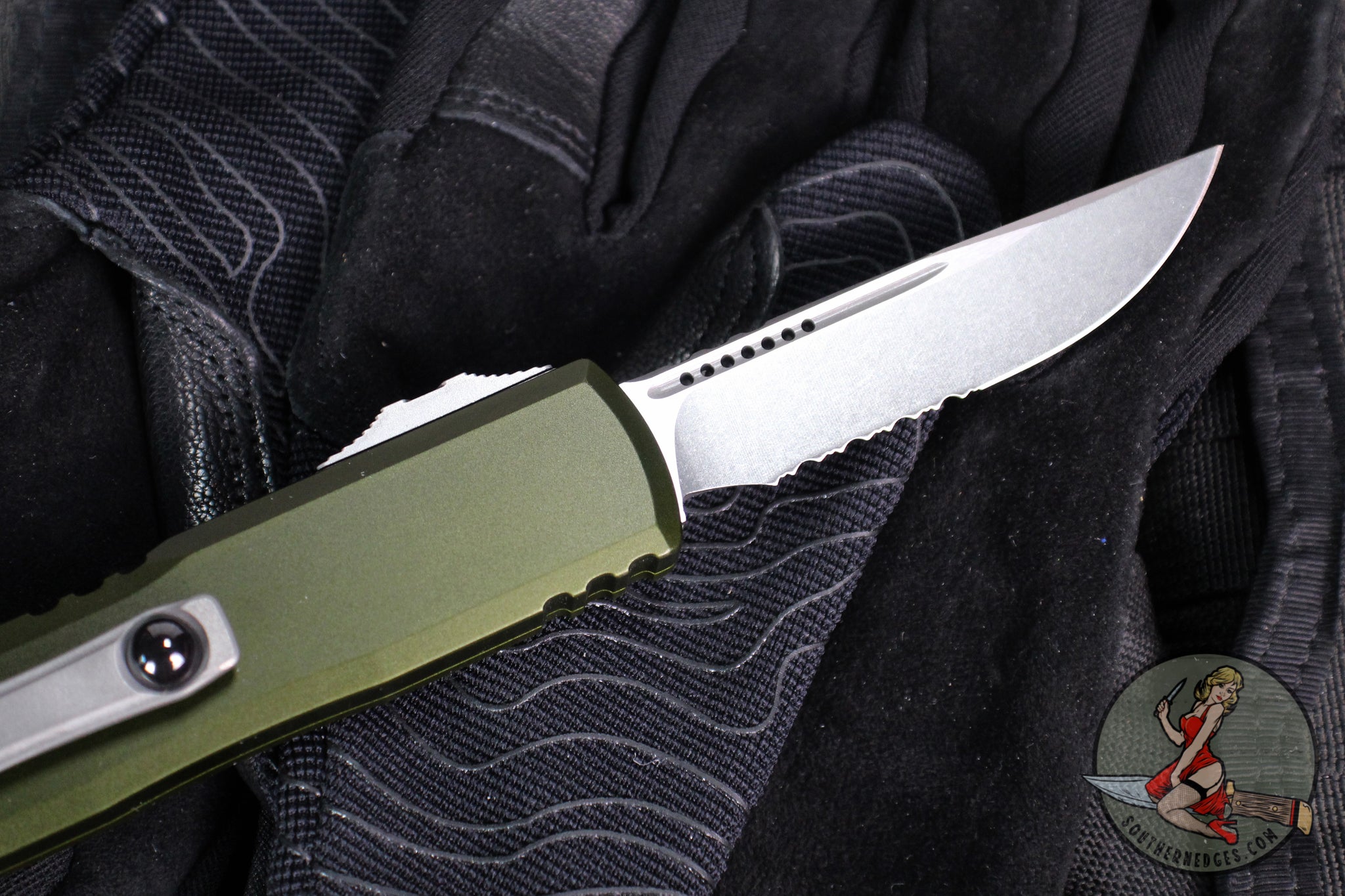 Microtech UTX-85 OTF Knife- GEN IV- Single Edge- OD Green Handle- Ston ...