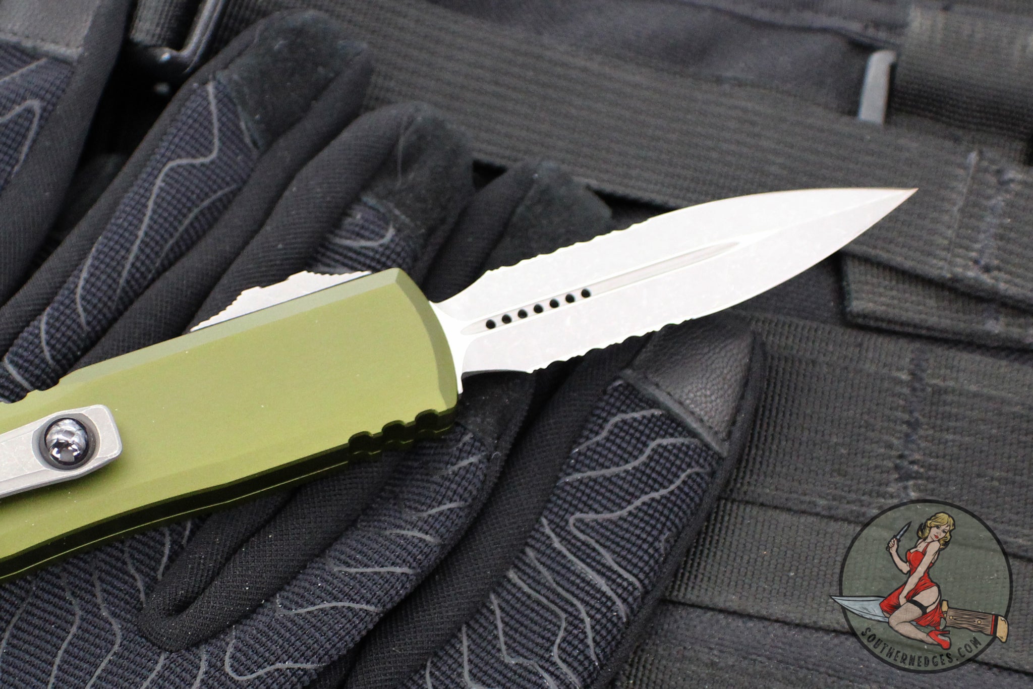 Microtech UTX-85 OTF Knife- GEN IV- Double Edge- OD Green Handle- Apoc ...