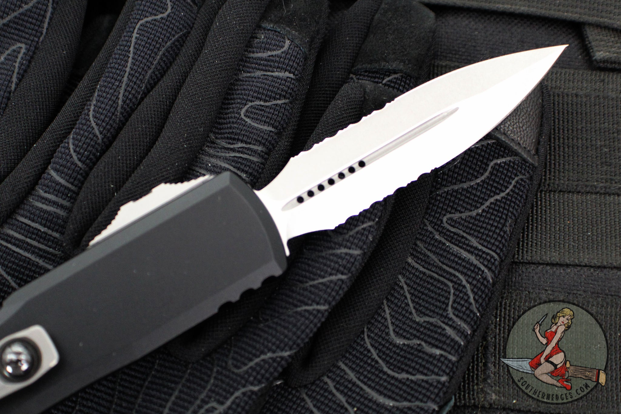 Microtech UTX-85 OTF Knife- GEN IV- Double Edge- Black Handle- Stonewa ...