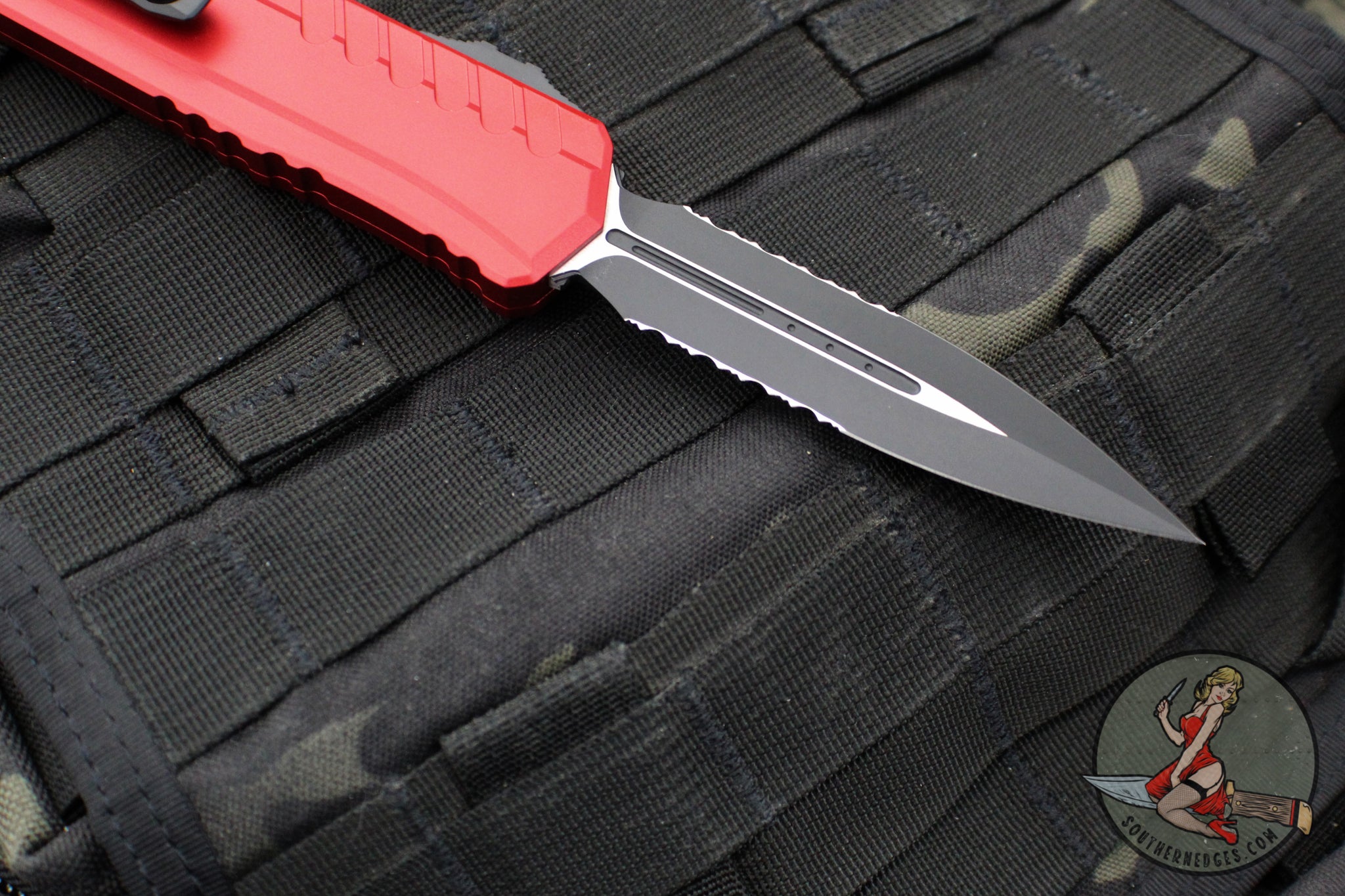 Microtech Cypher II 2024- Double Edge- Red Handle- Black Part Serrated ...