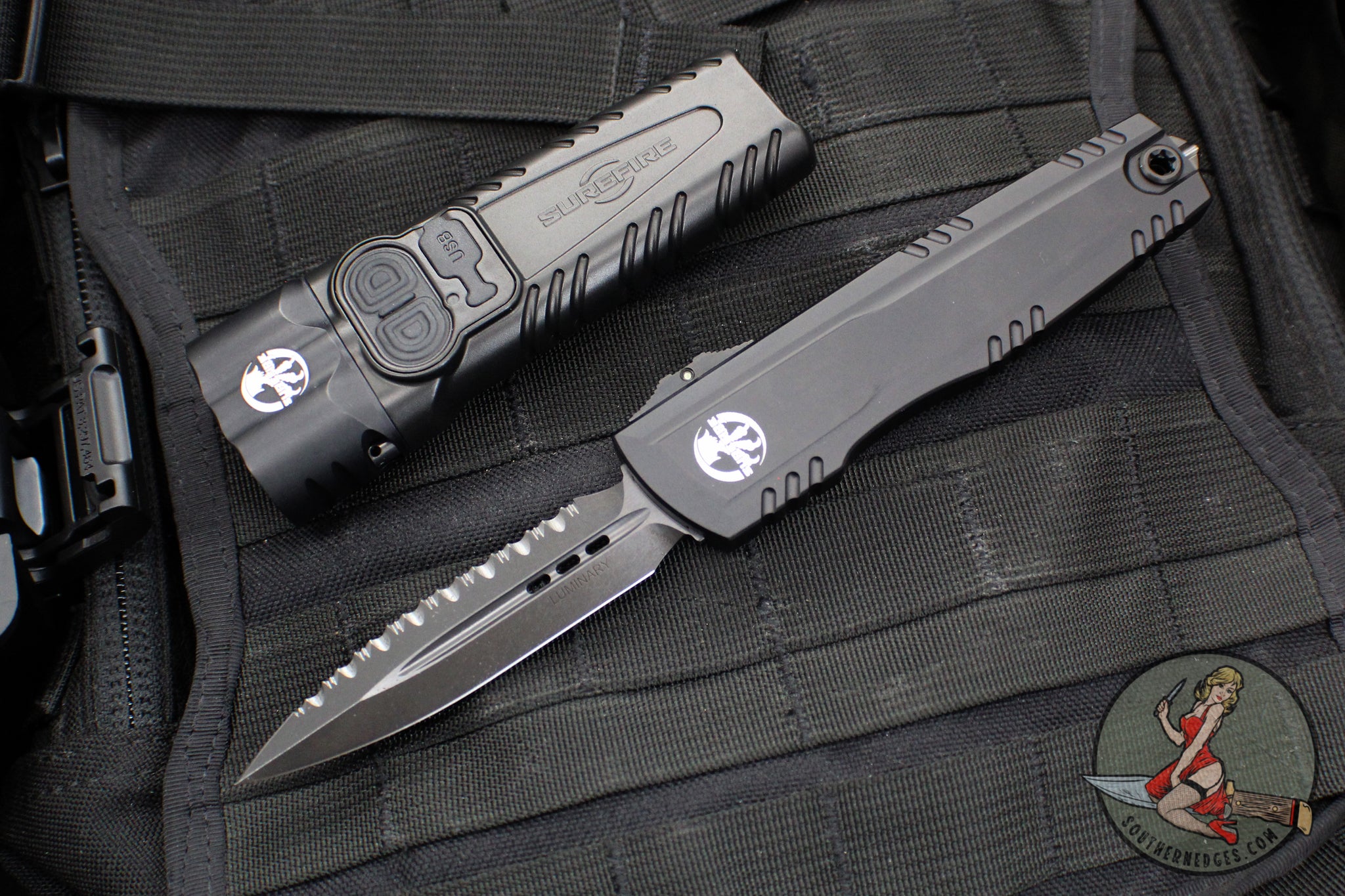 Microtech Surefire Collaboration Set- Luminary OTF- DLC Full Serrated ...