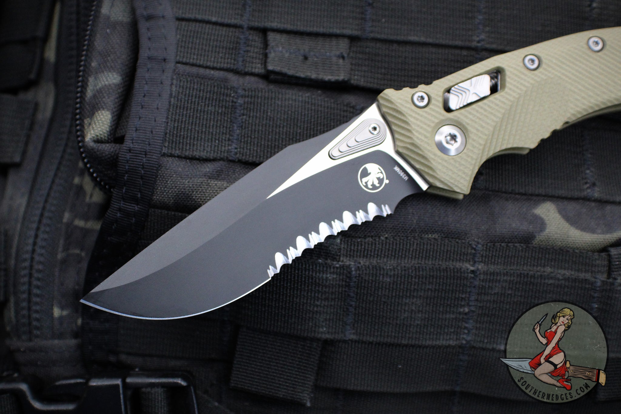 Microtech Knives- Amphibian Ram-Lok Folder- Fluted OD Green G-10 Handl ...