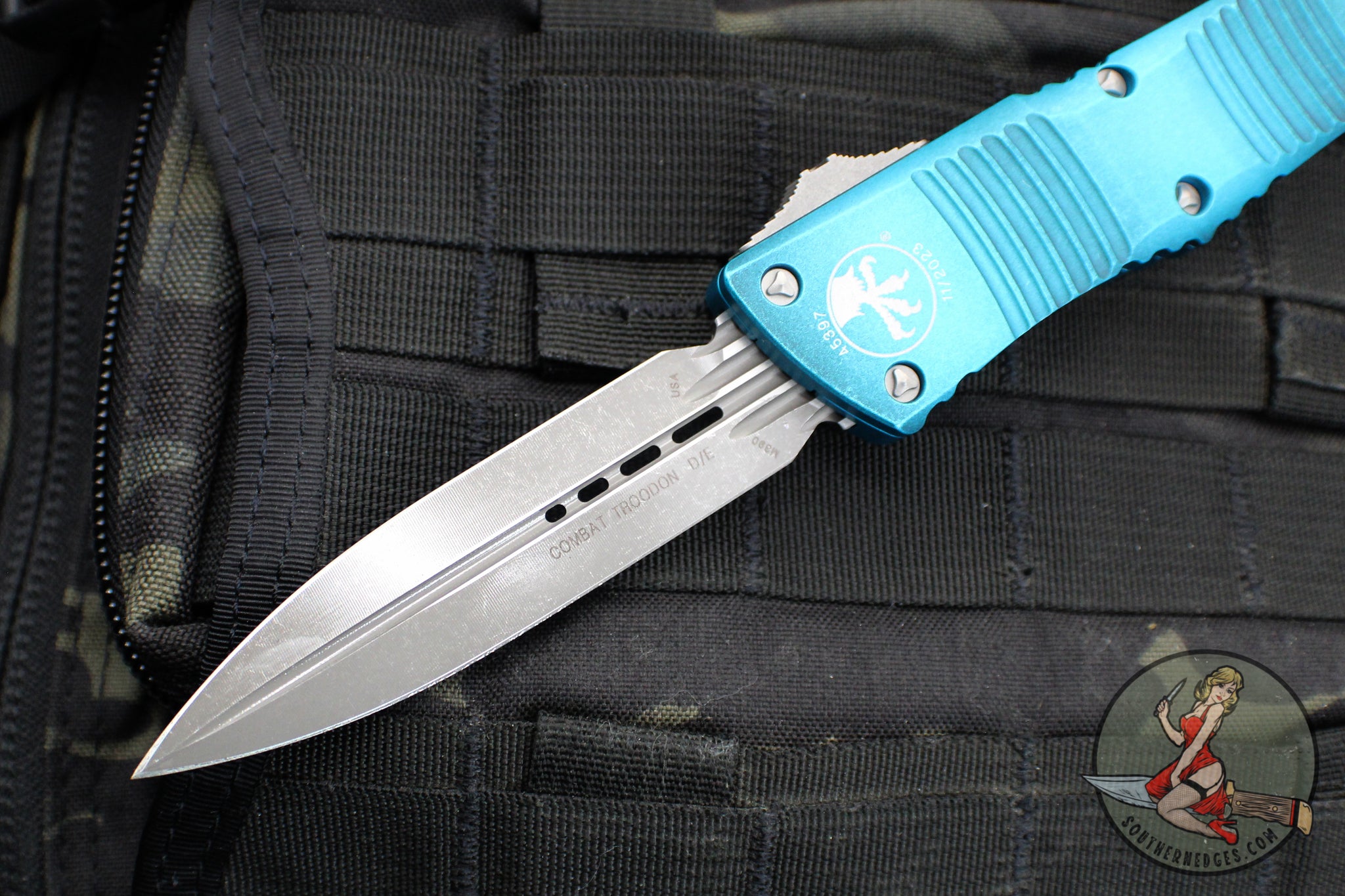 Microtech Combat Troodon OTF Knife- Double Edge- Weathered Turquoise H ...