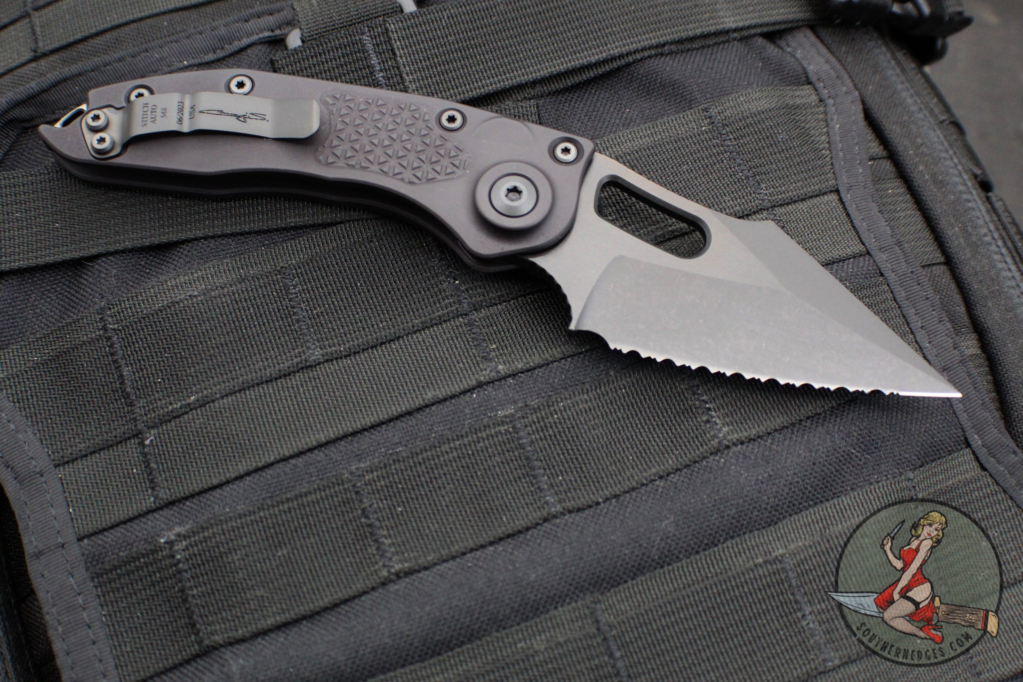 Microtech Stitch OTS Auto Knife- Shadow Edition- Black Handle- Black D ...
