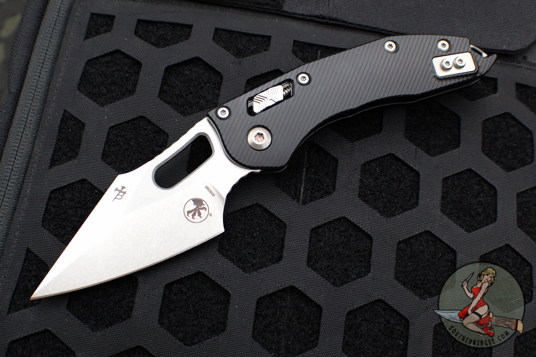 Microtech Stitch RAM LOK Knife- Black Fluted Aluminum Handle- Stonewas ...