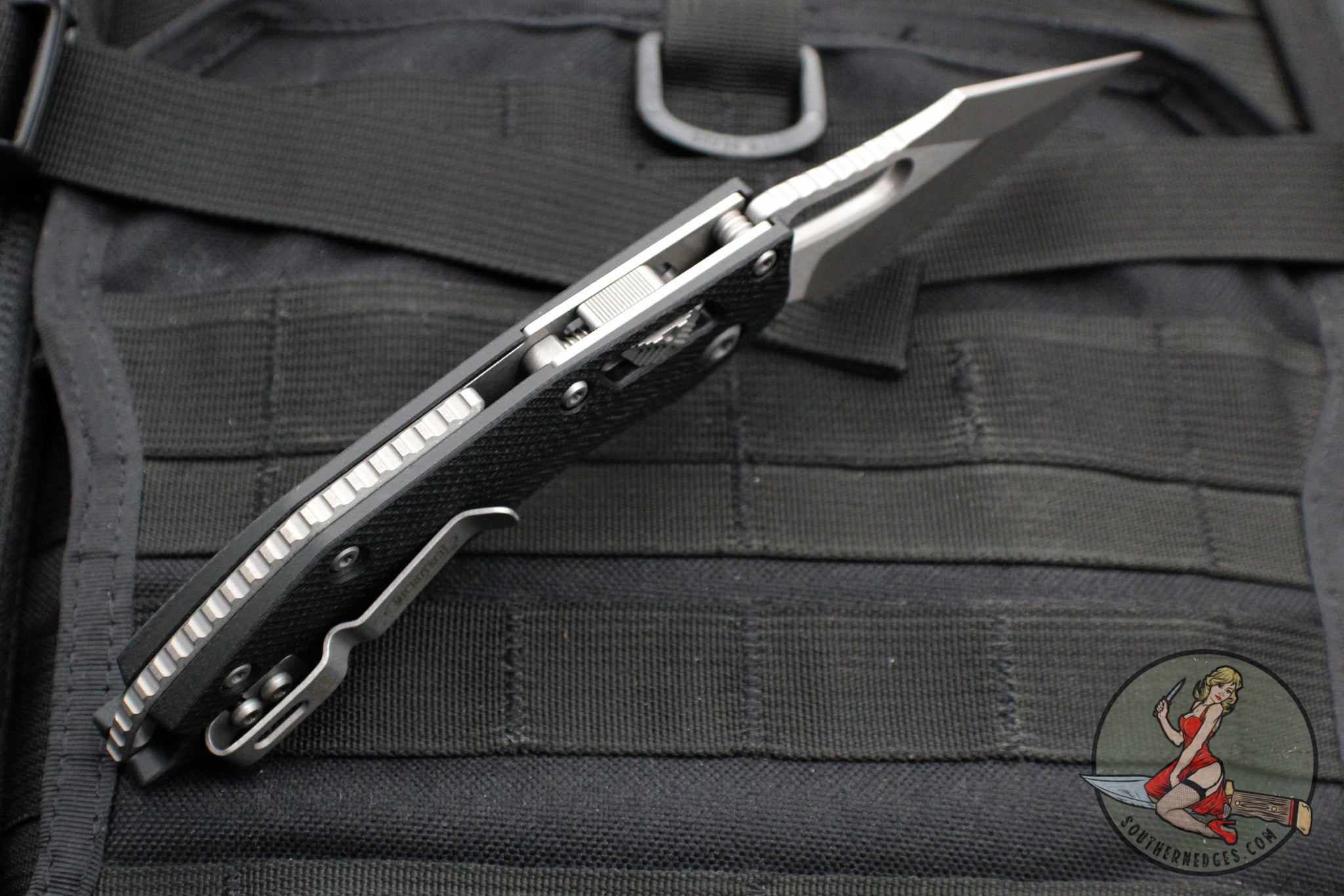 Microtech Stitch RAM LOK Knife- Black Fluted G-10 Handle- Apocalyptic ...