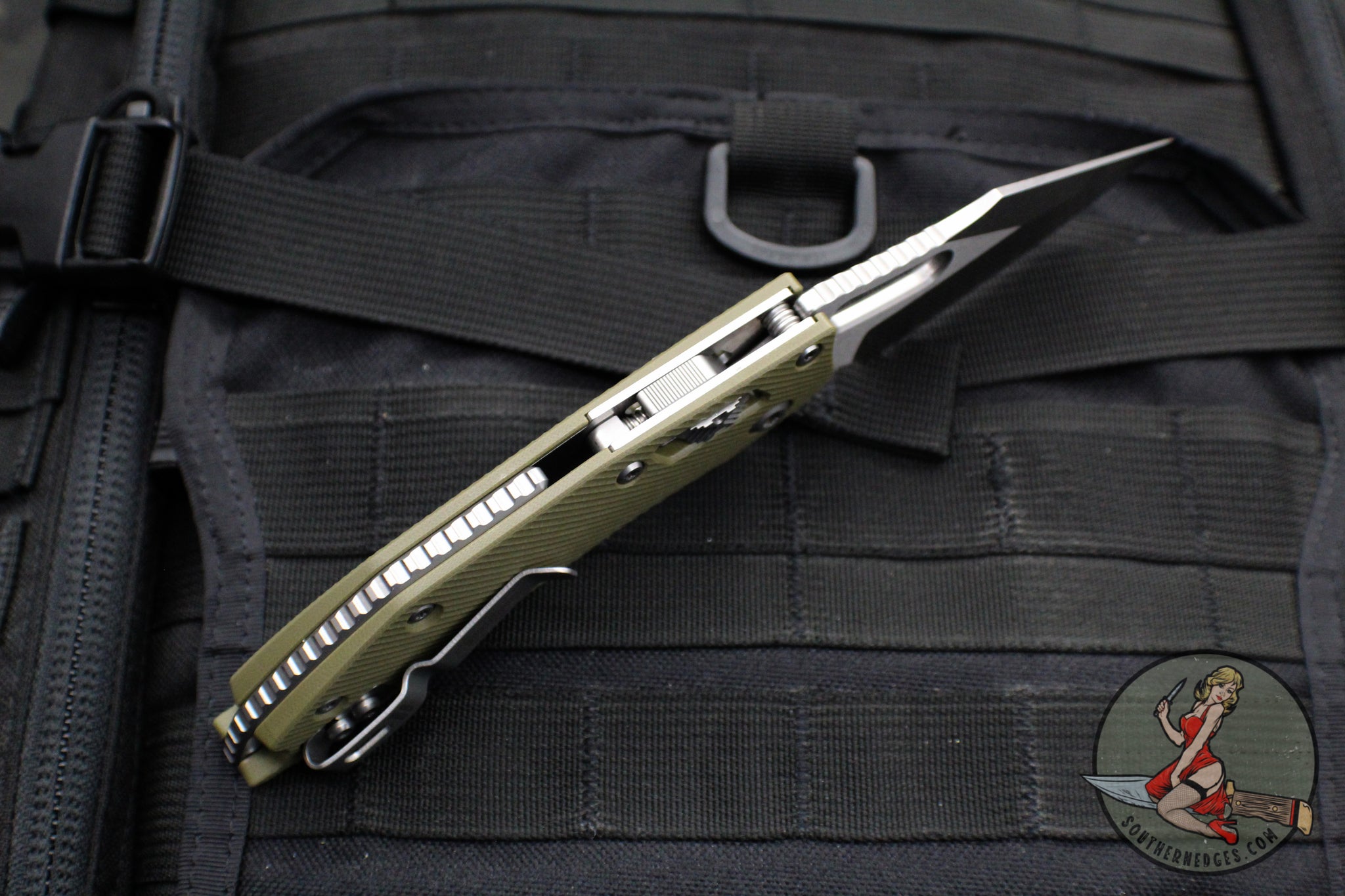 Microtech Stitch RAM LOK Knife- OD Green Fluted G-10 Handle- Stonewash ...