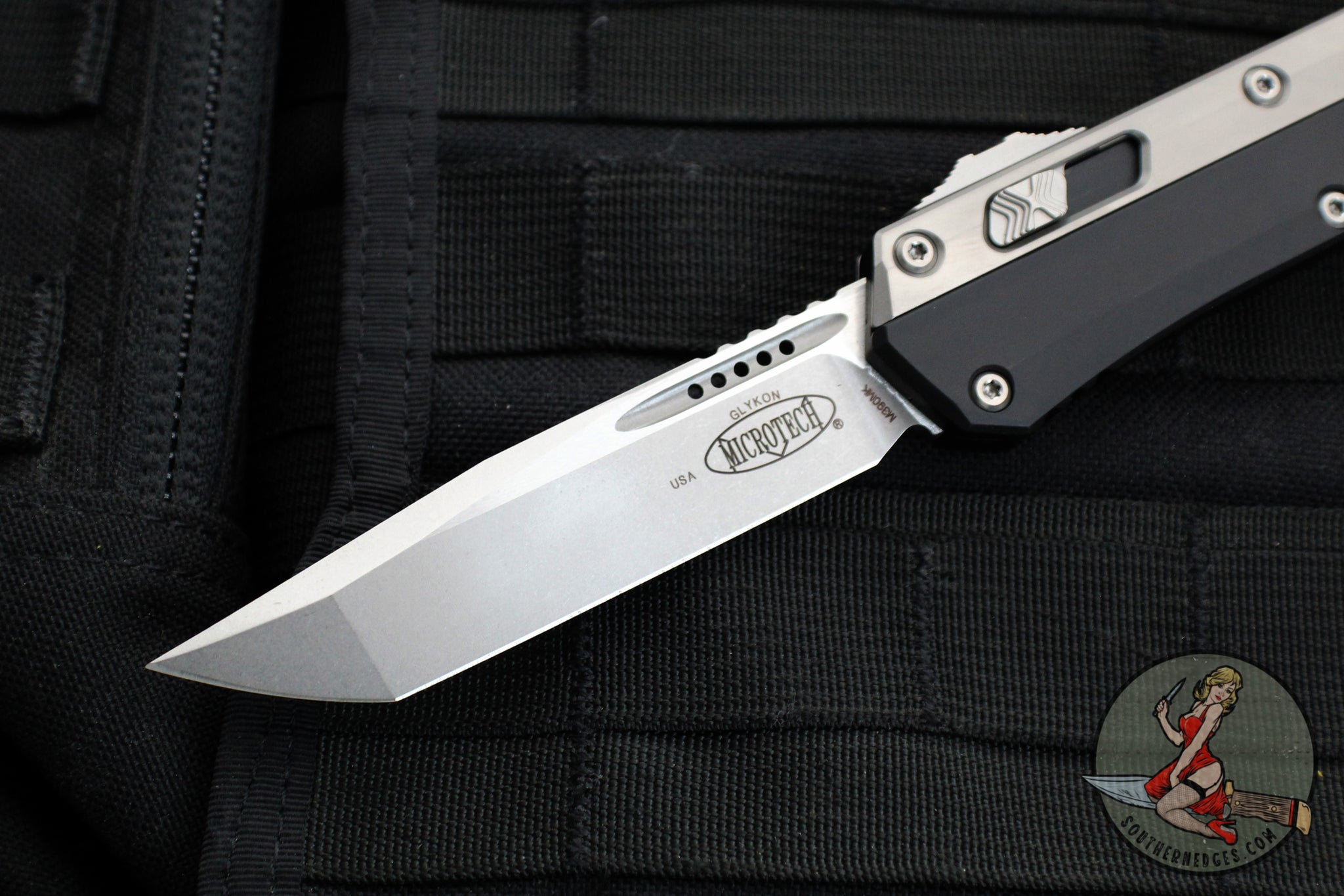 Microtech Glykon OTF Knife- Tanto Edge- Black Handle With Bead Blast T ...