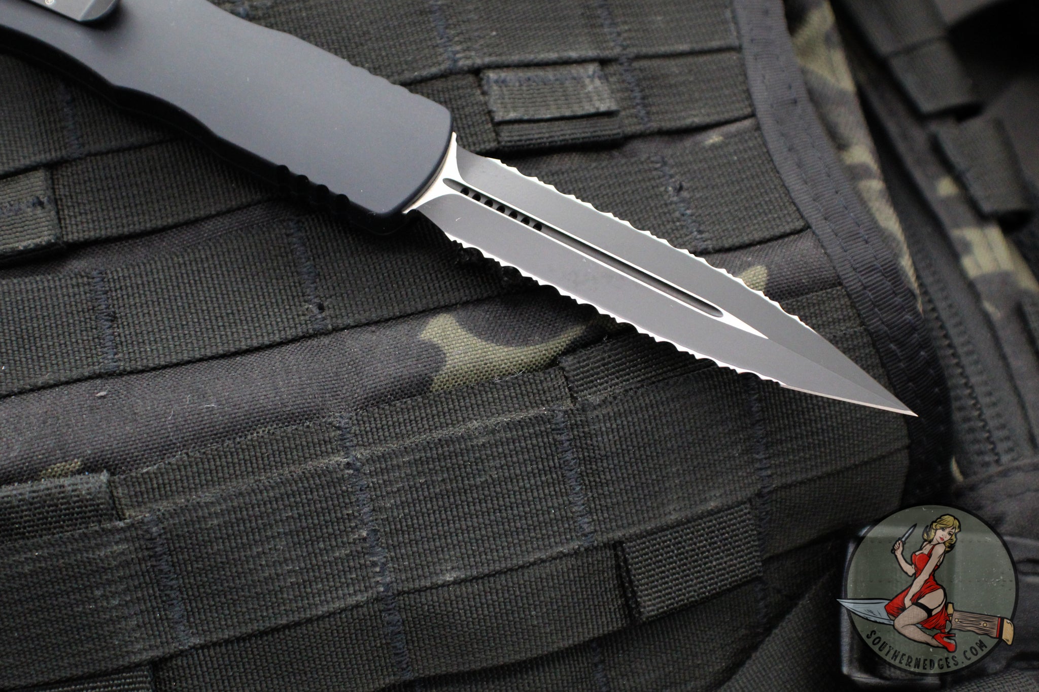 Microtech Dirac Delta OTF Auto Knife- Double Edge- Tactical- Black Han | Southern Edges