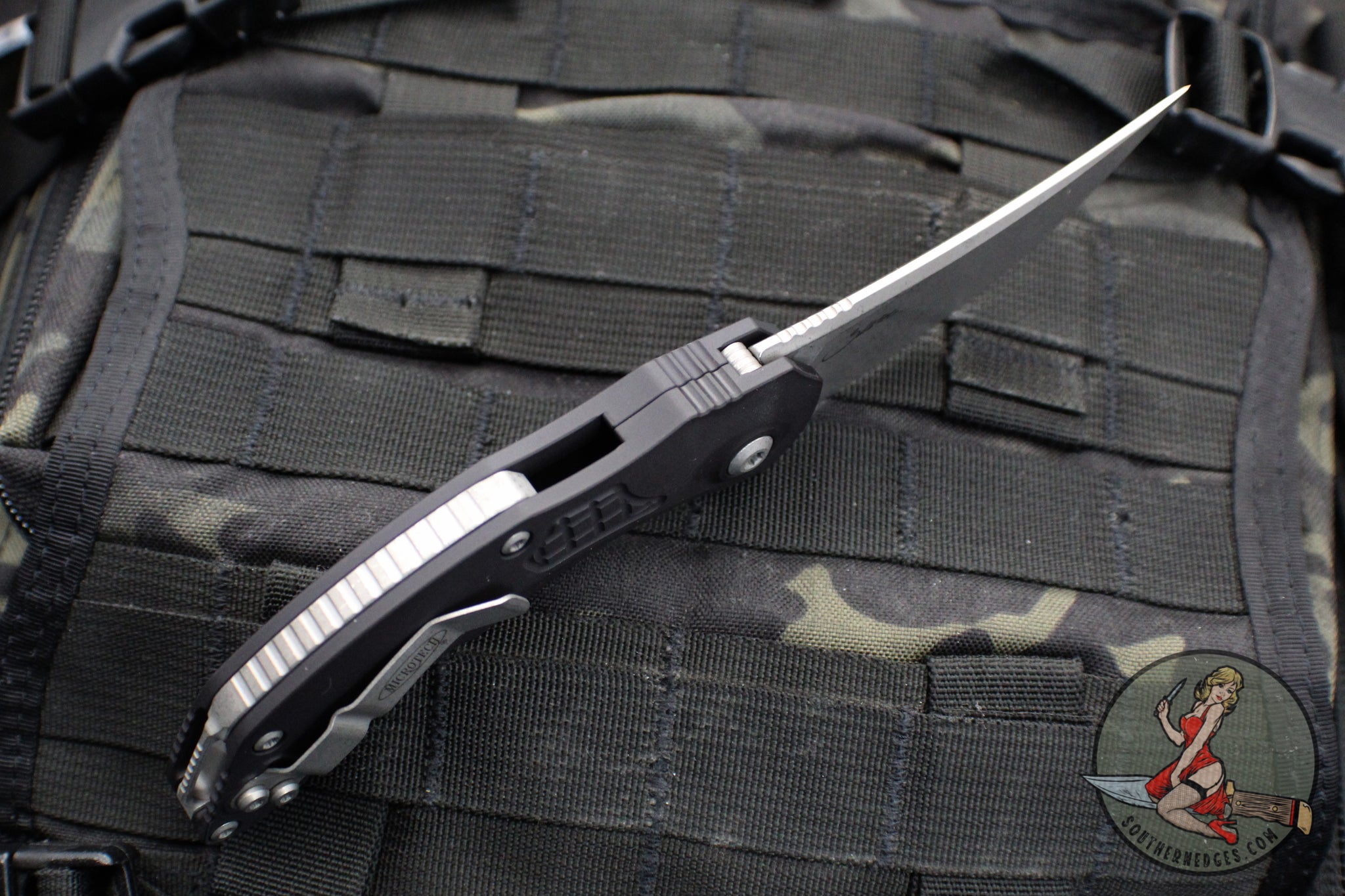 Microtech Brachial Auto OTS - Single Edge- Black Handle- Apocalyptic B ...