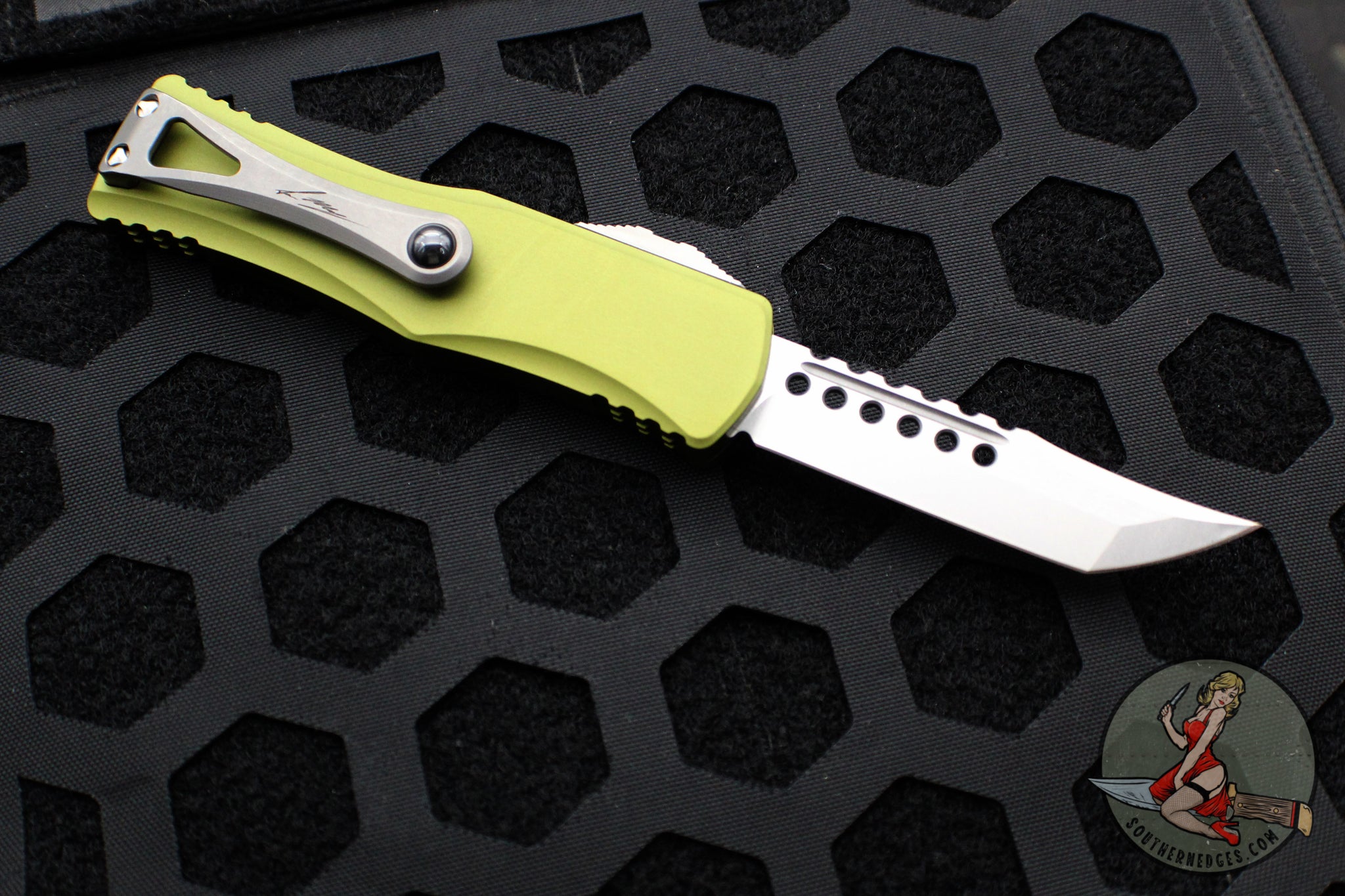 Microtech Hera OTF Knife- Hellhound Edge- OD Green Handle- Stonewash S | Southern Edges