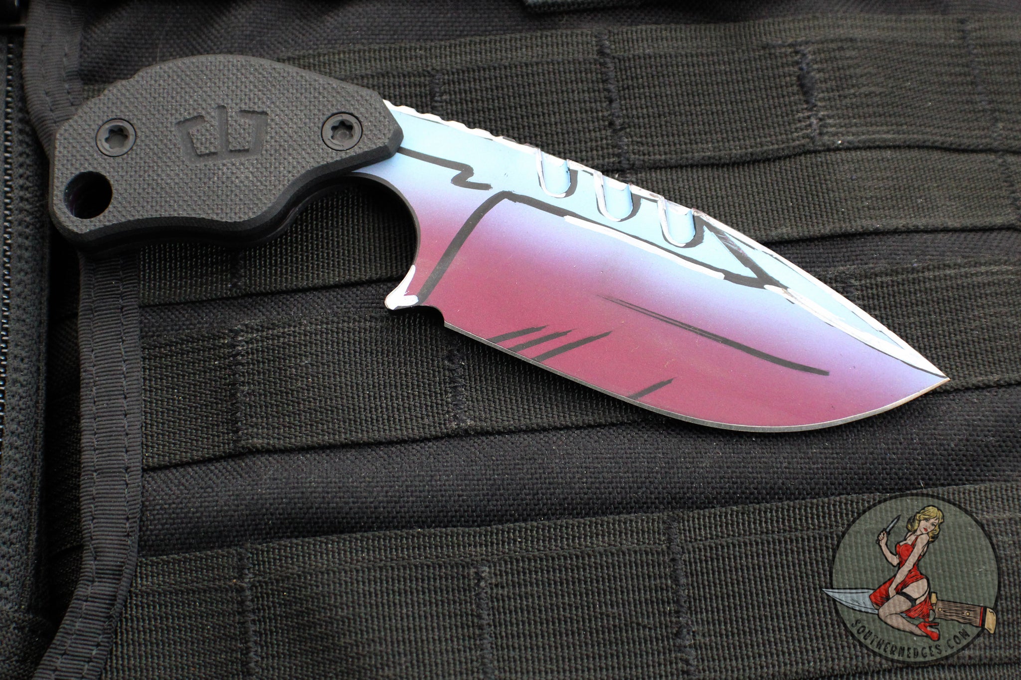 Blackside Customs/Strider Knives SLCC Fixed Blade- Drop Point Edge- Bl ...