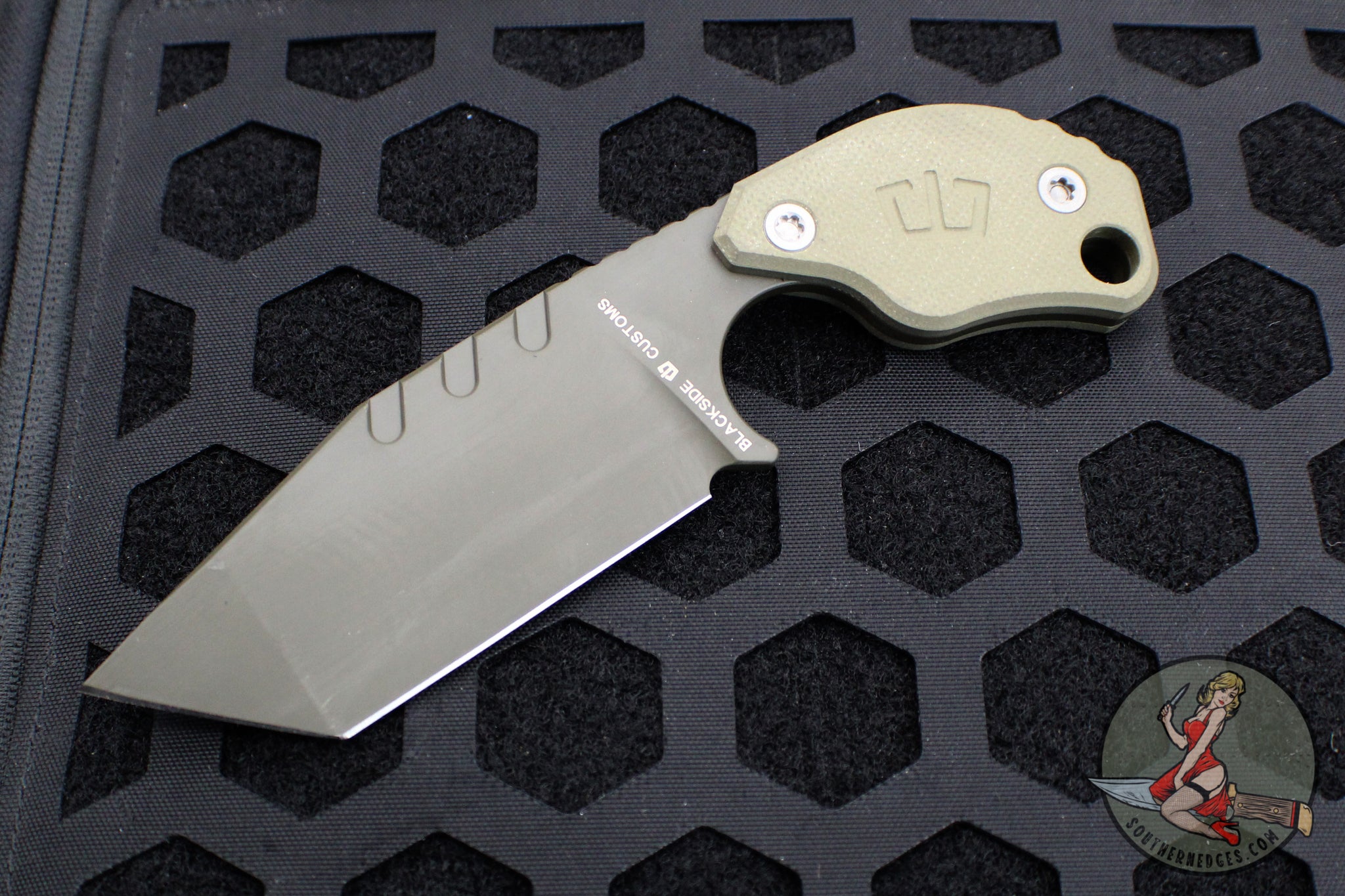 Blackside Customs/Strider Knives SLCC Fixed Blade- Tanto Edge- OD Gree ...