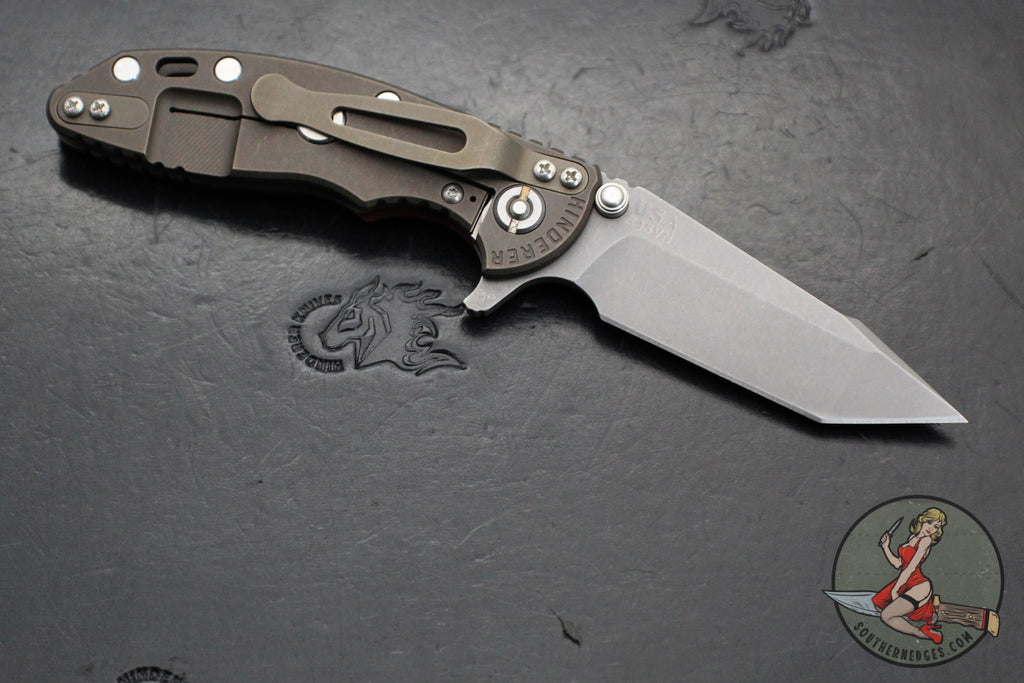 Hinderer XM-18 3.0"- Harpoon Tanto- Battle Bronze Titanium And Red G-1 ...