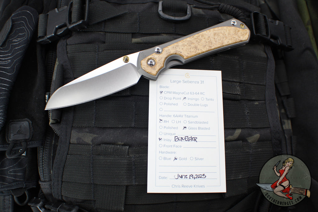 Chris Reeve Large Sebenza 31- Insingo Edge- Glass Blasted- Box Elder W ...