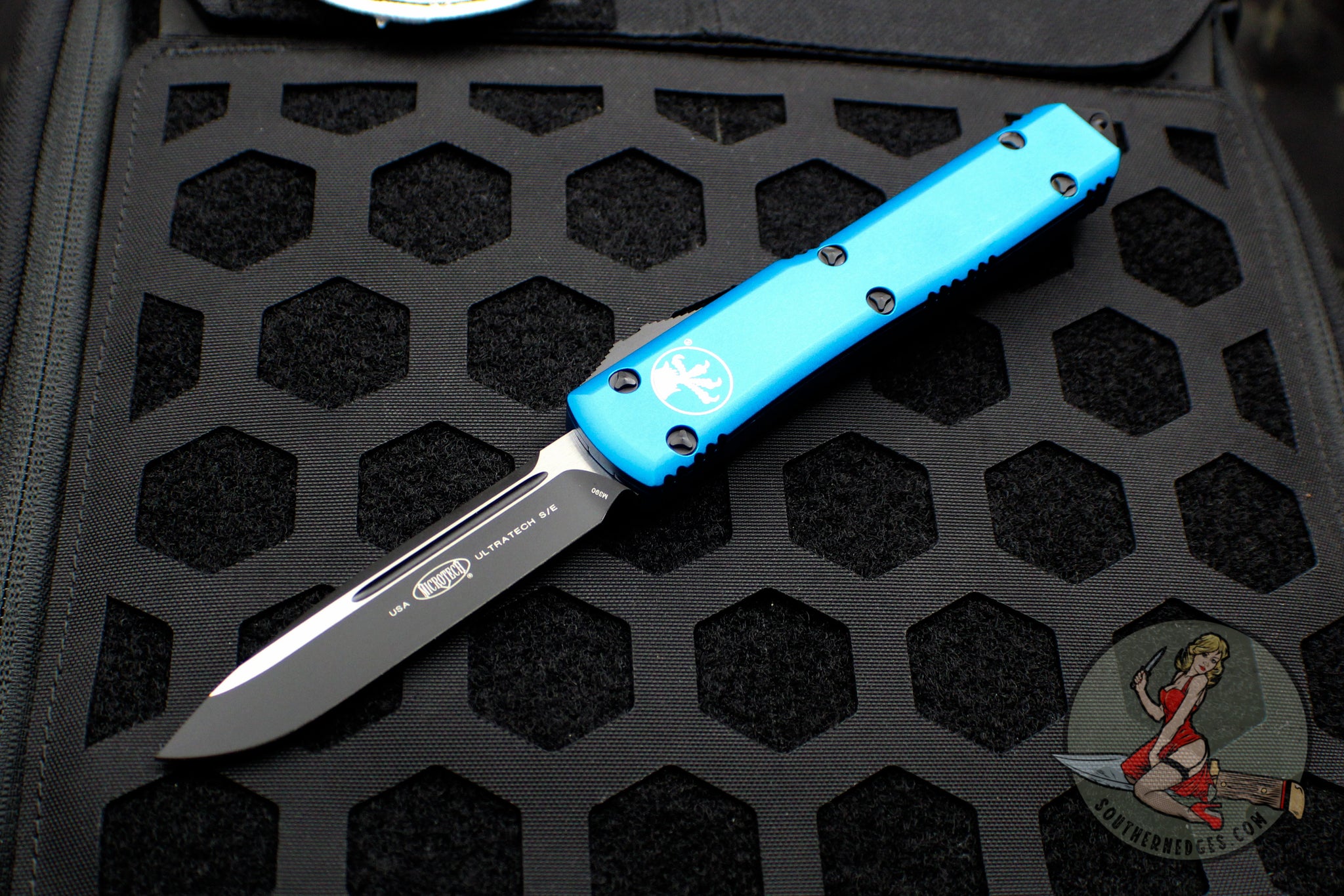 Microtech Ultratech OTF Knife- Single Edge- Blue Handle- Black Blade 1 ...