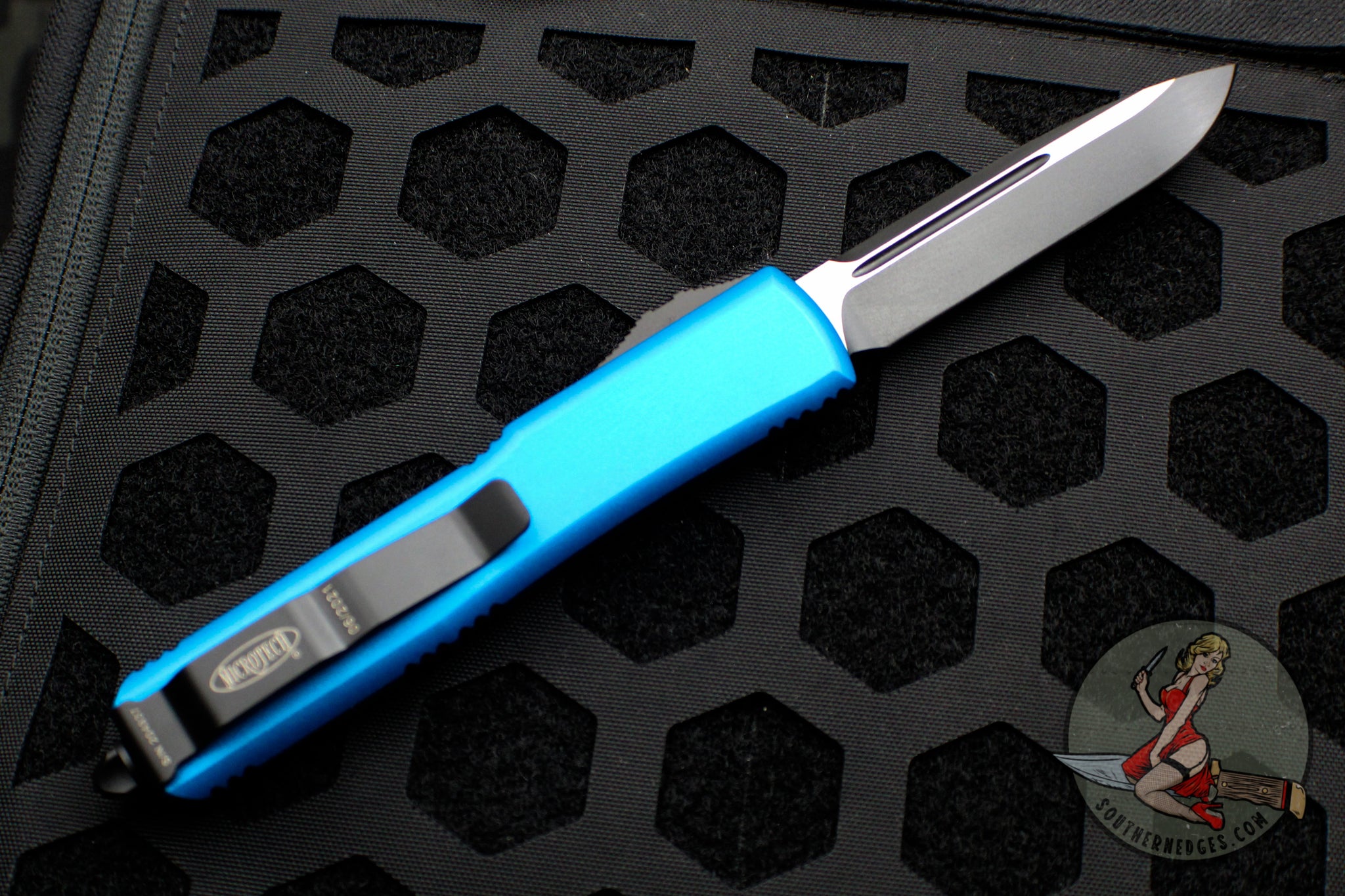 Microtech Ultratech OTF Knife- Single Edge- Blue Handle- Black Blade 1 ...