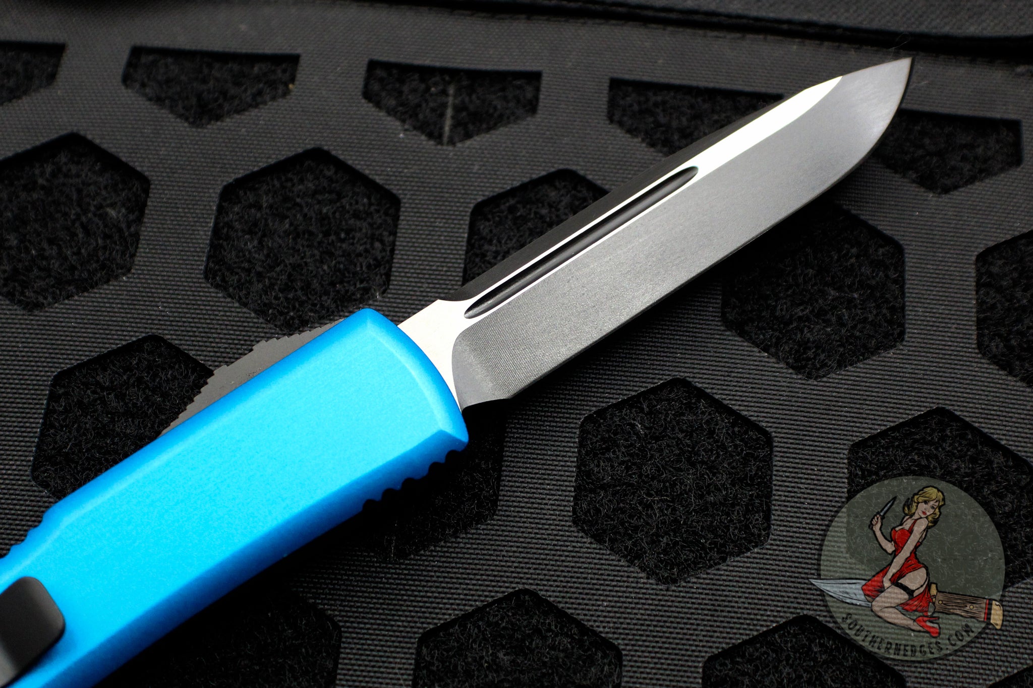 Microtech Ultratech OTF Knife- Single Edge- Blue Handle- Black Blade 1 ...