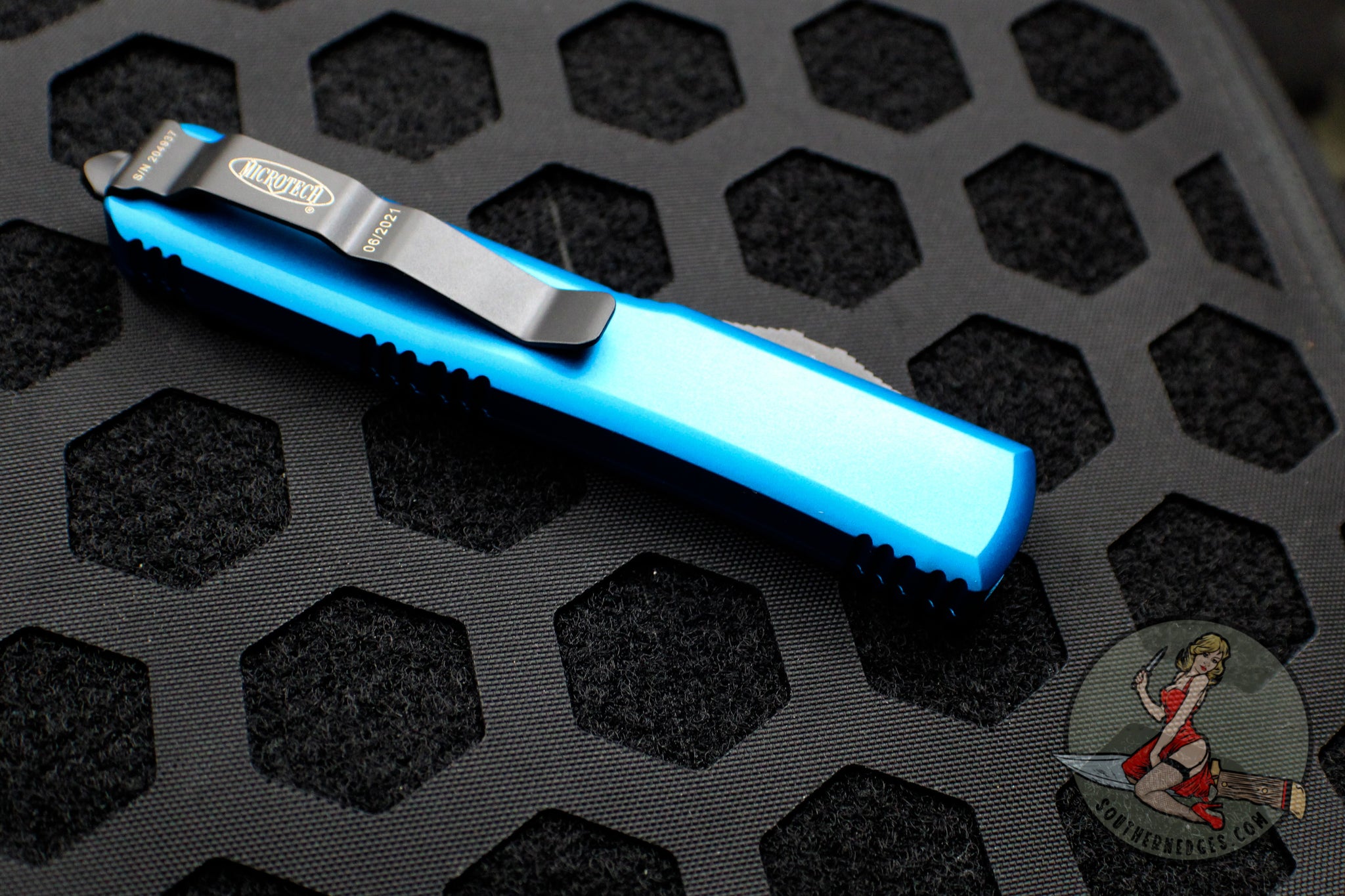 Microtech Ultratech OTF Knife- Single Edge- Blue Handle- Black Blade 1 ...