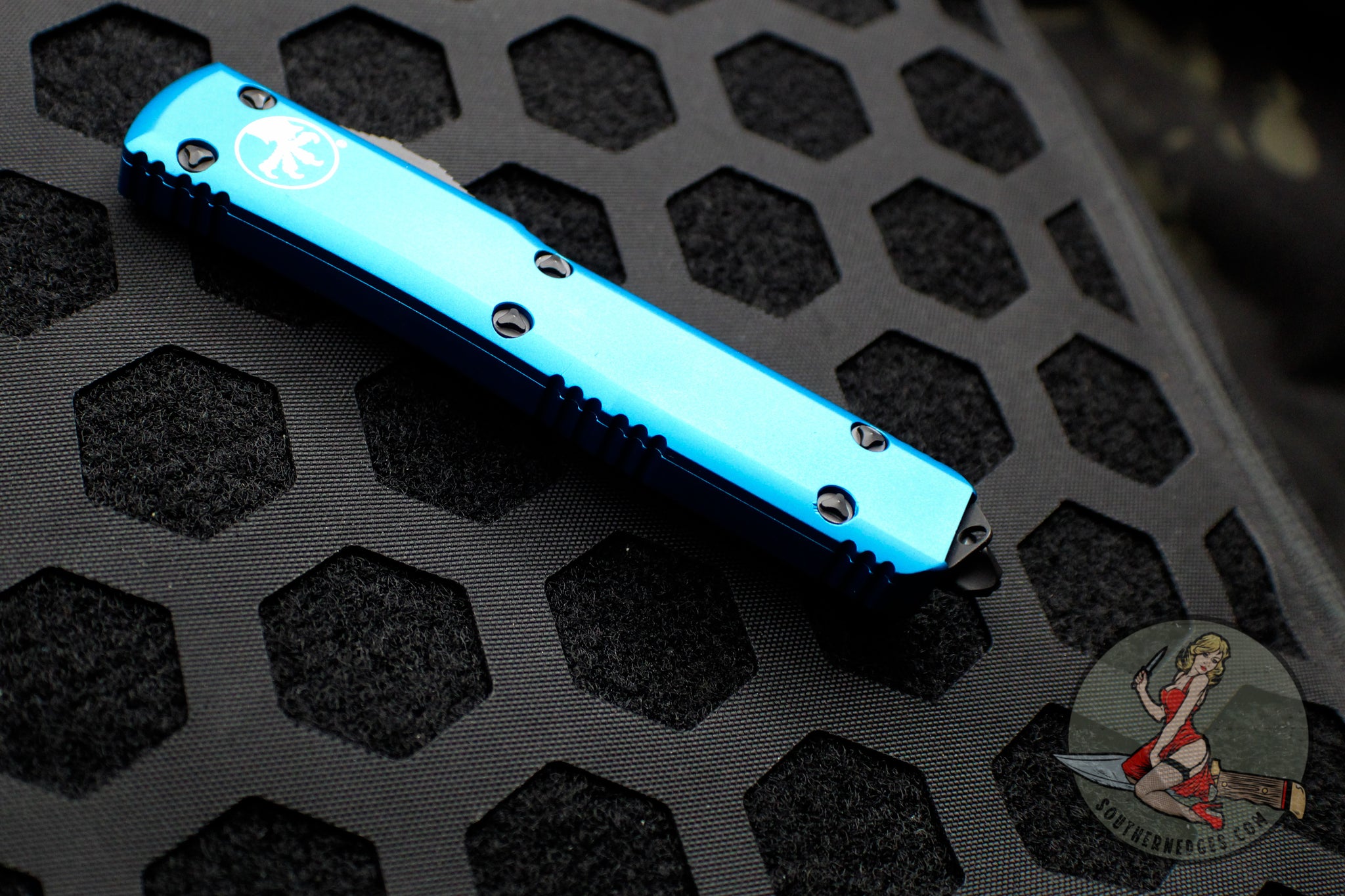 Microtech Ultratech OTF Knife- Single Edge- Blue Handle- Black Blade 1 ...