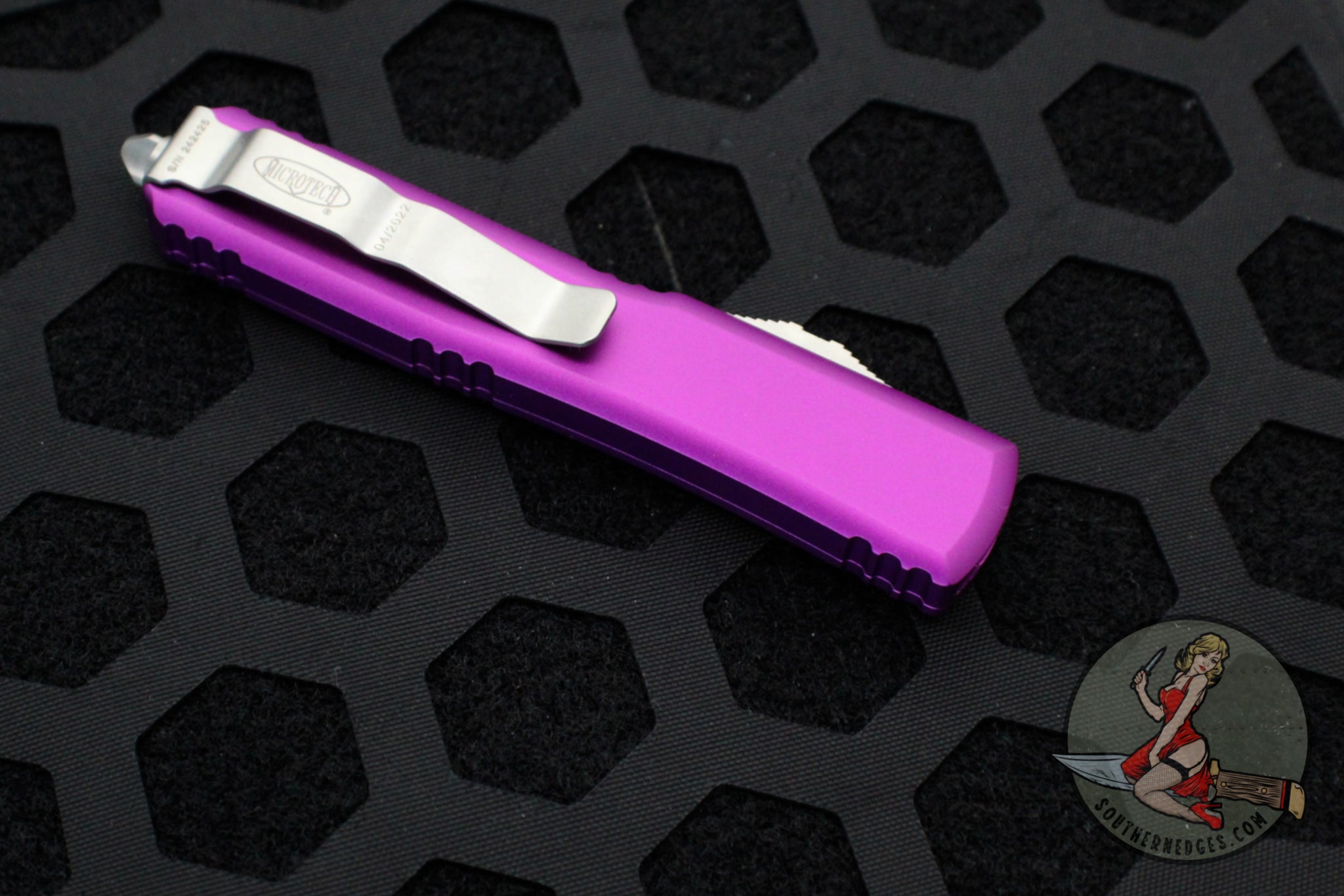 Microtech Ultratech OTF Knife- Single Edge- Violet Handle- Satin Blade ...