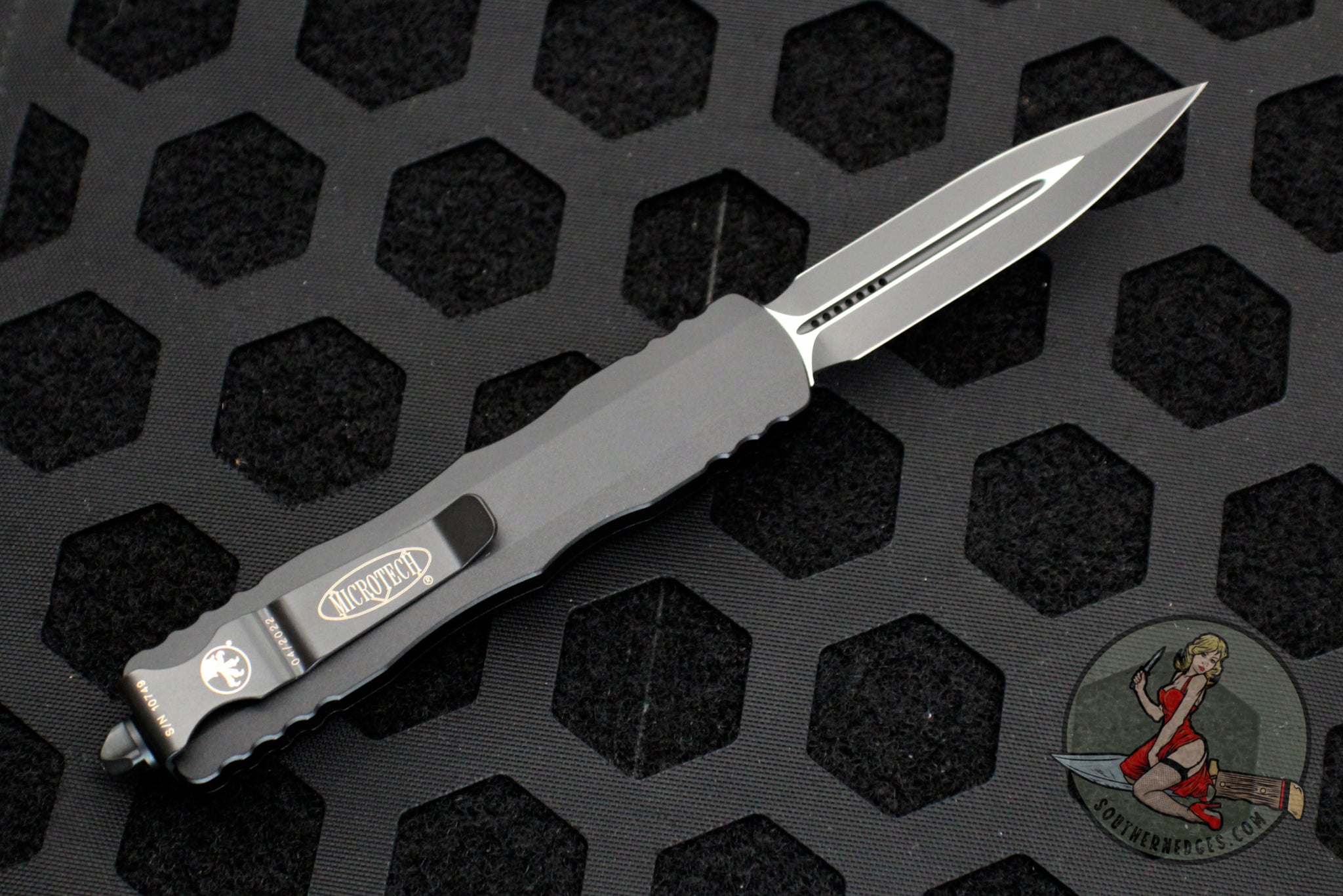 Microtech Dirac OTF Knife- Double Edge- Tactical- Black Blade and HW 2 | Southern Edges