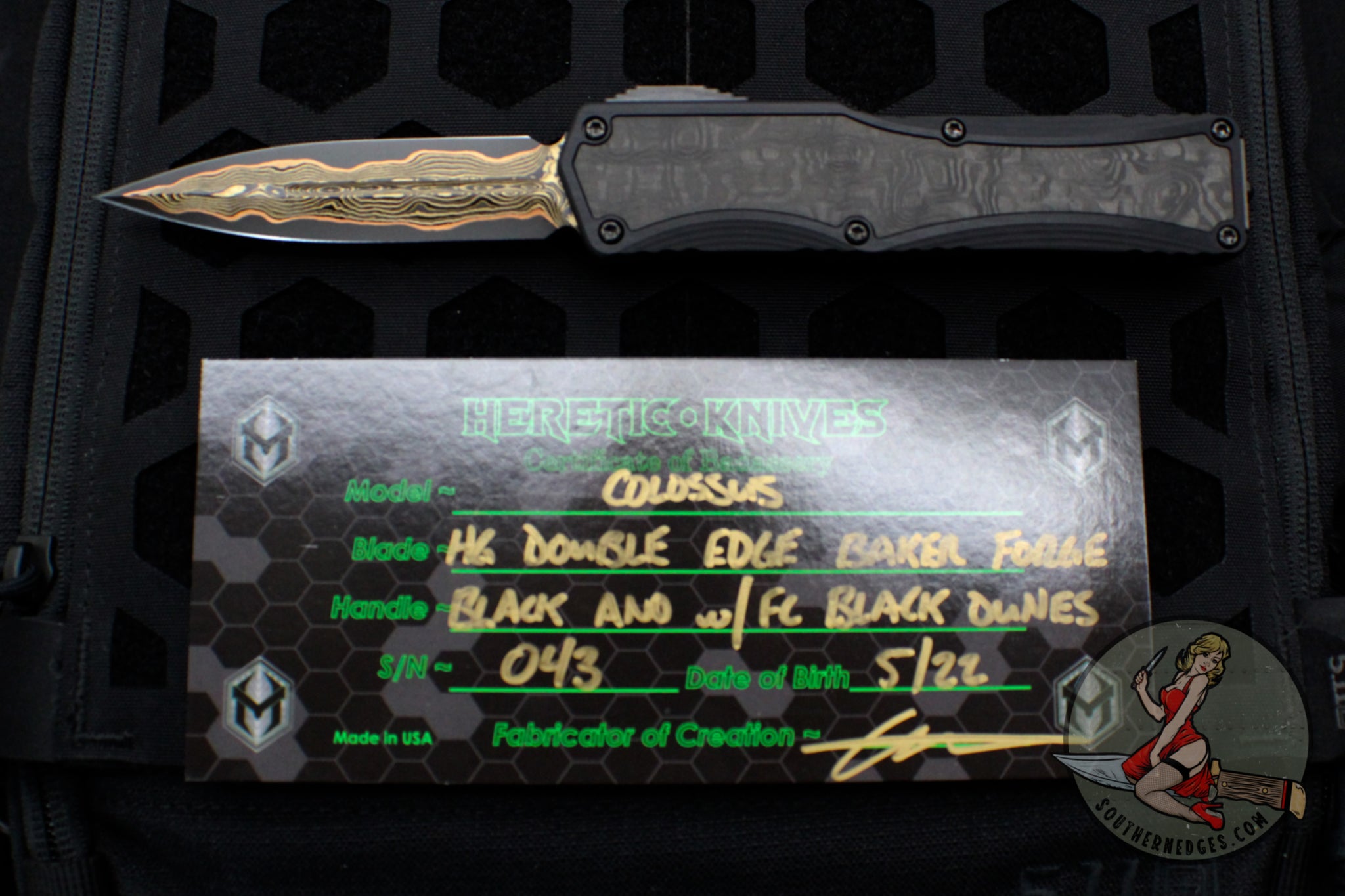 Heretic Custom Colossus OTF Auto- Double Edge- Black with Fat Carbon B ...