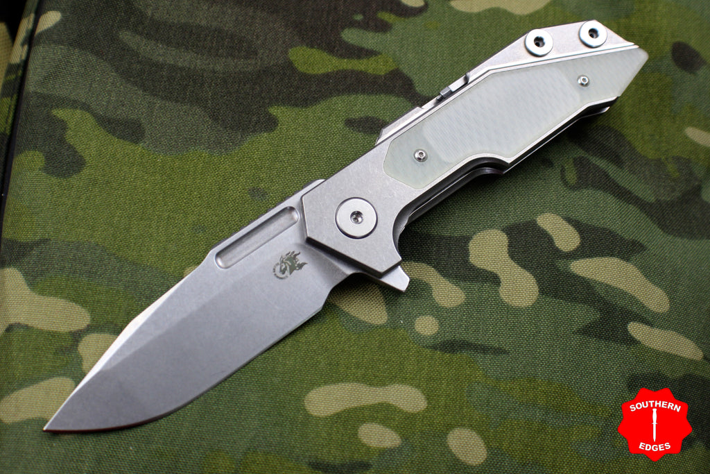 Hinderer Fulltrack Translucent Green G-10/Titanium Handle Spanto Stone ...