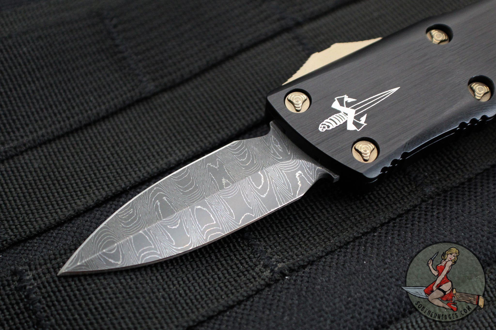Marfione Custom Mini Troodon- Double Edge Spike Grind- Black Handle wi ...
