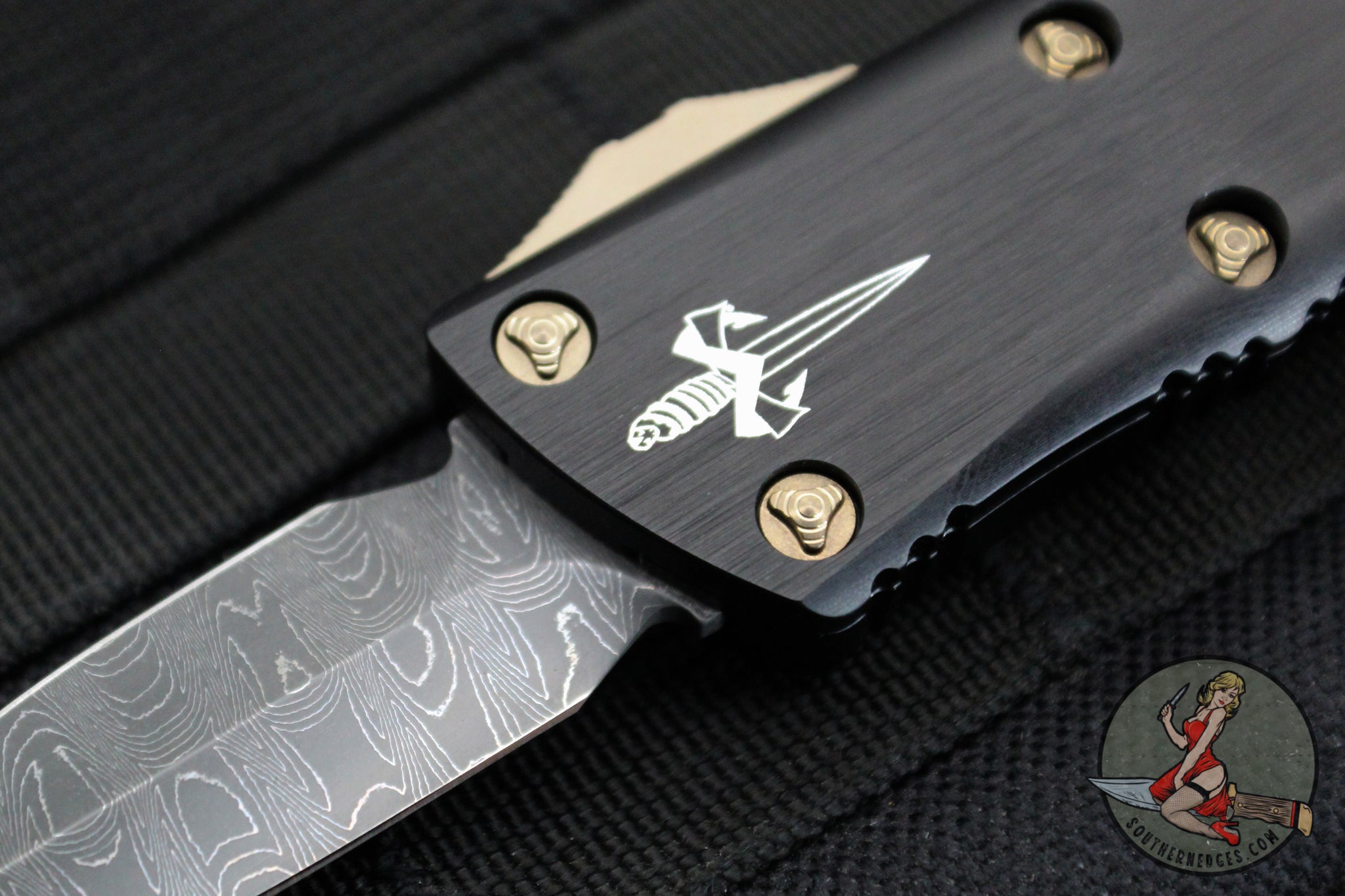 Marfione Custom Mini Troodon- Double Edge Spike Grind- Black Handle wi ...
