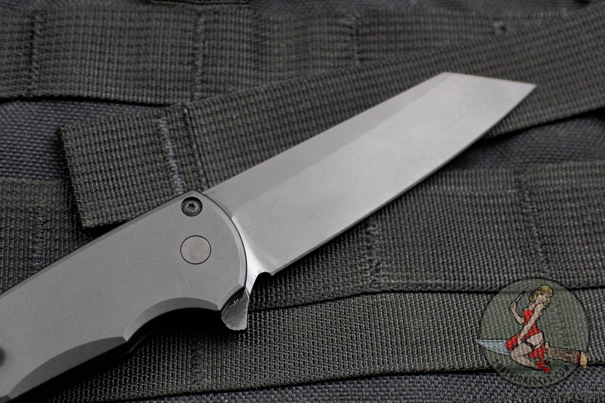 Protech Malibu Flipper Black Handle with a Reverse Tanto DLC Black Bla | Southern Edges